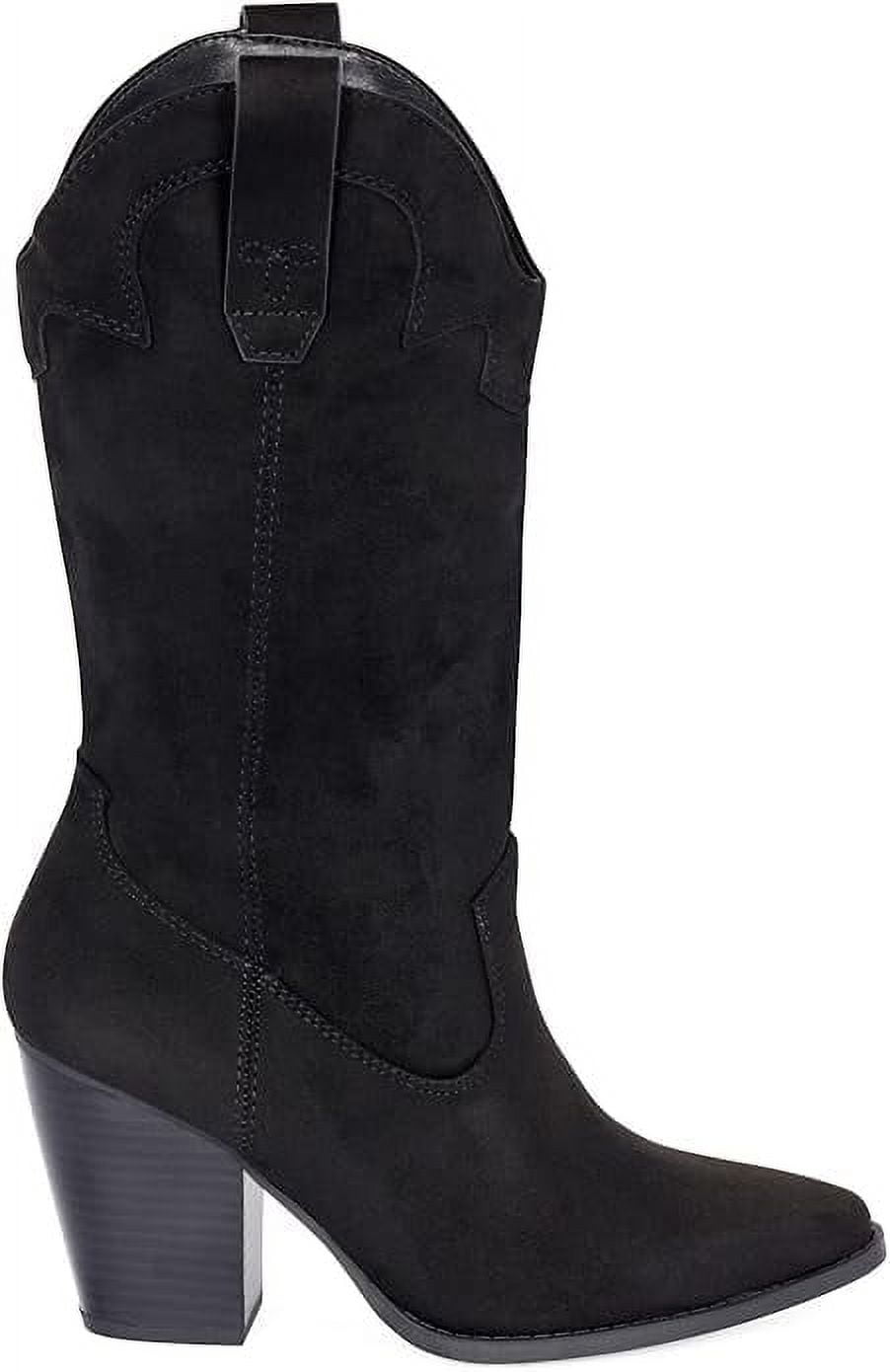 Polly- Women's Cowboy Mid-Calf Western Slip On Ankle Booties Almond Toe ...