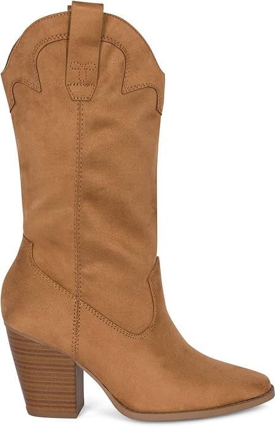 Polly- Women's Cowboy Mid-Calf Western Slip On Ankle Booties Almond Toe ...