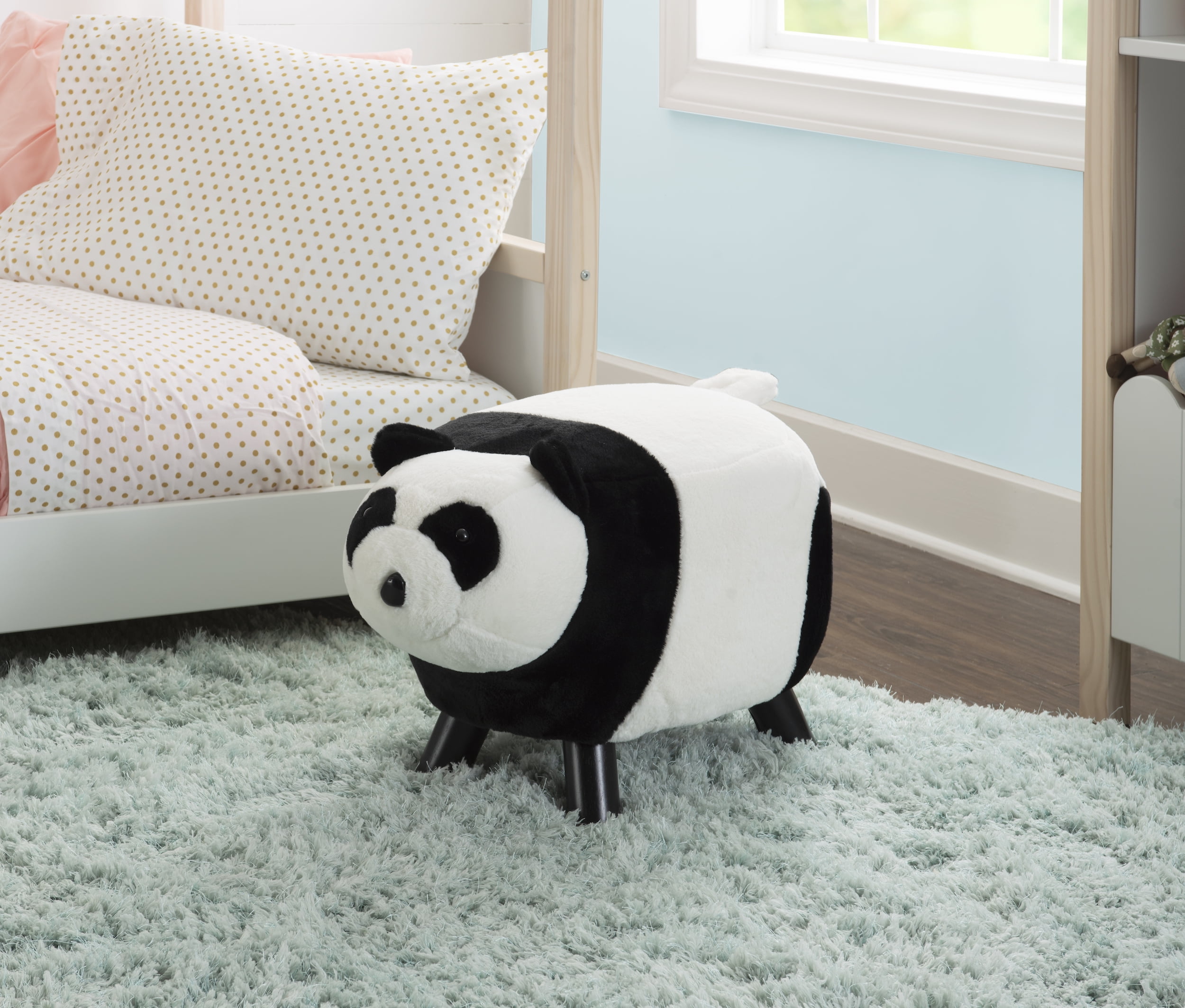Polly the Panda Bear Children's Stool, Black and White Faux Fur ...