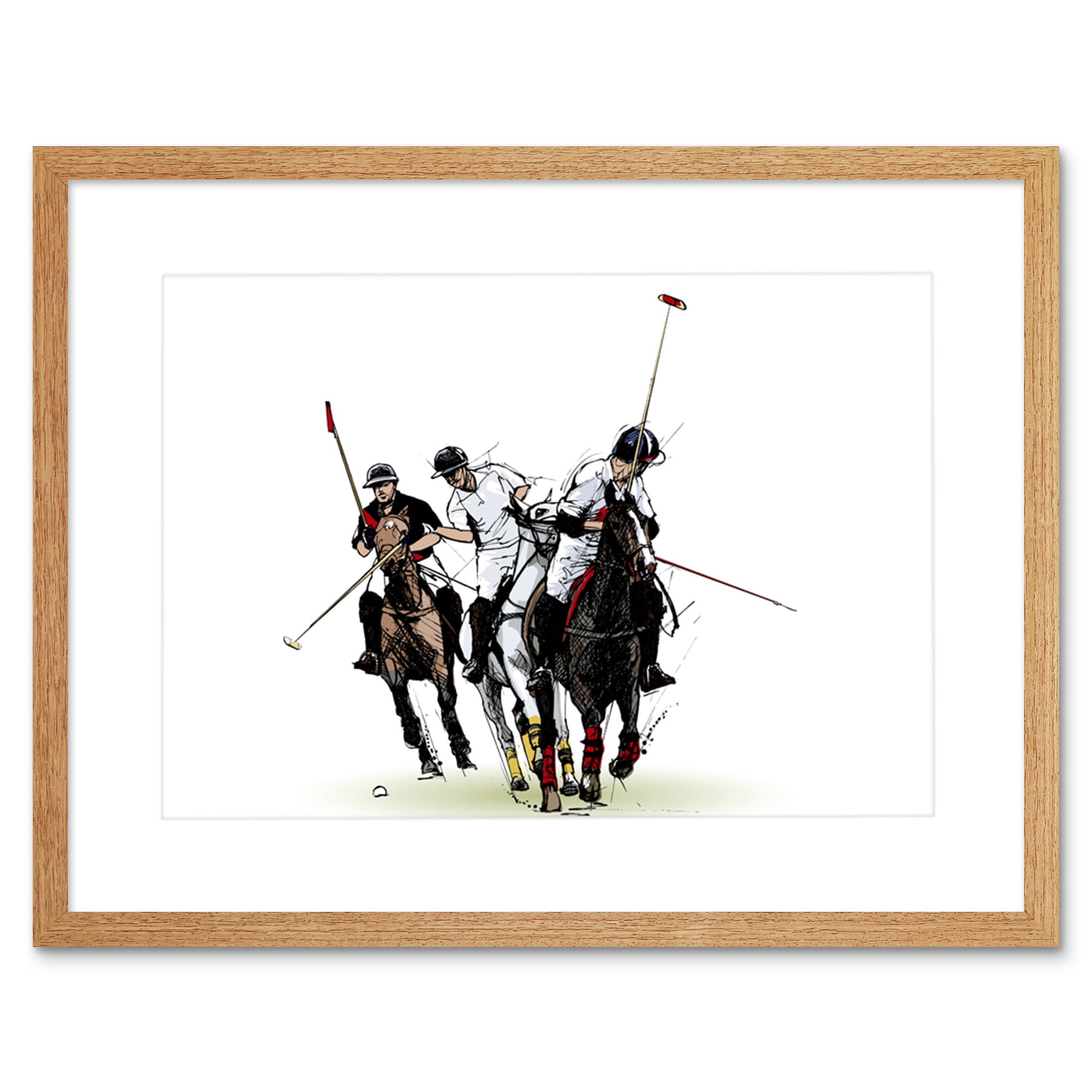 Polo Illustration Sport Horses Art Print Framed Poster Wall Decor 9x7 ...