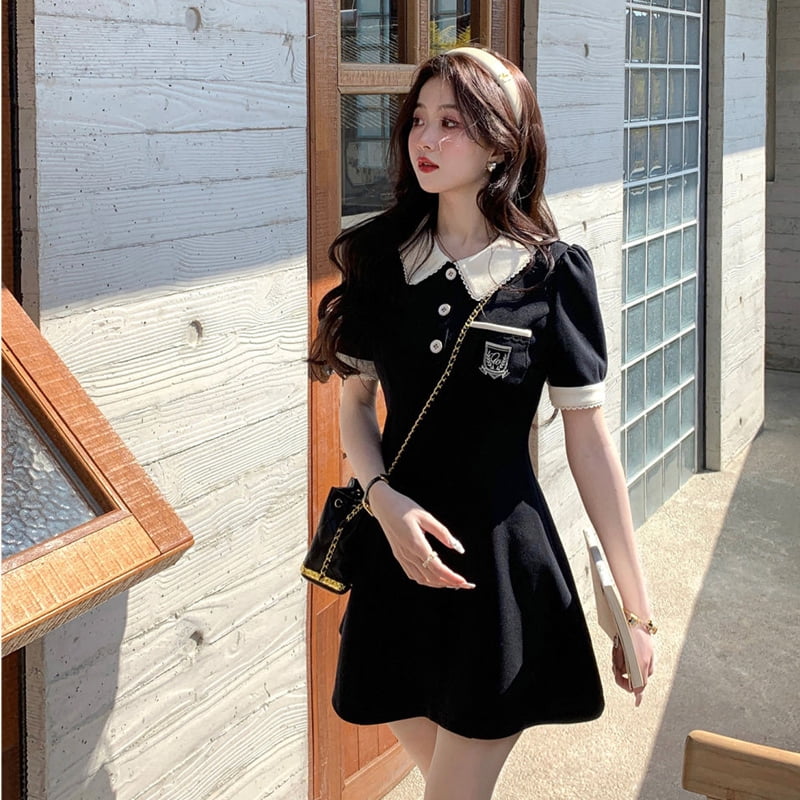 Polo One Pieces Korea Contrast Color Women's Dress With Collar Summer ...