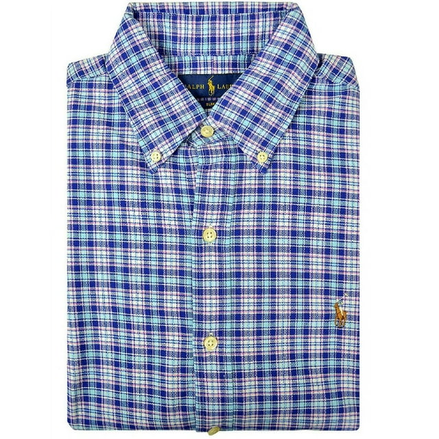 Polo Ralph Lauren Men's BLUE CHECKERED Slim-Fit Oxford Button Down ...