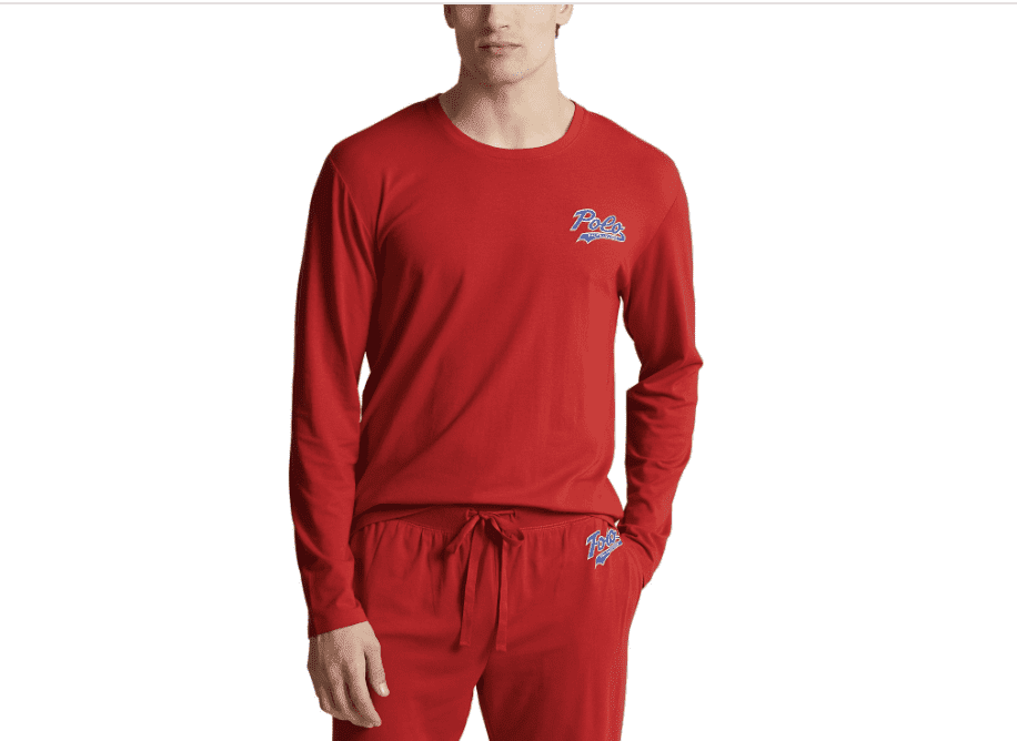 Polo Ralph Lauren Men's Long-Sleeve Sleep Shirt - Red and Rugby Royal ...