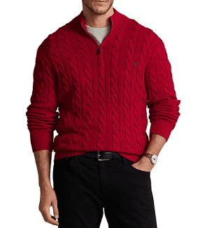 Polo Ralph Lauren Men's Red Big & Tall Cable Knit Cotton Sweater, 2LT ...