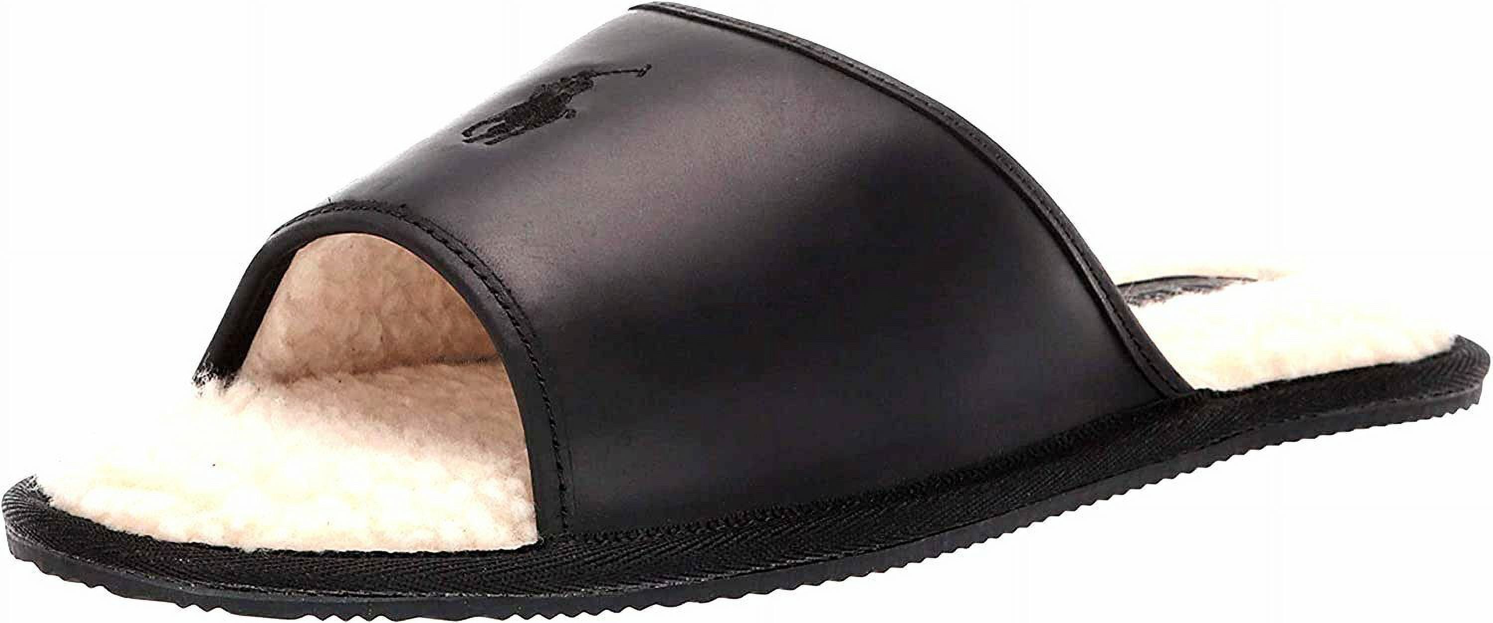 Polo Ralph Lauren Men’s Sherpa Lining Slide, Open-Toe Black Leather ...