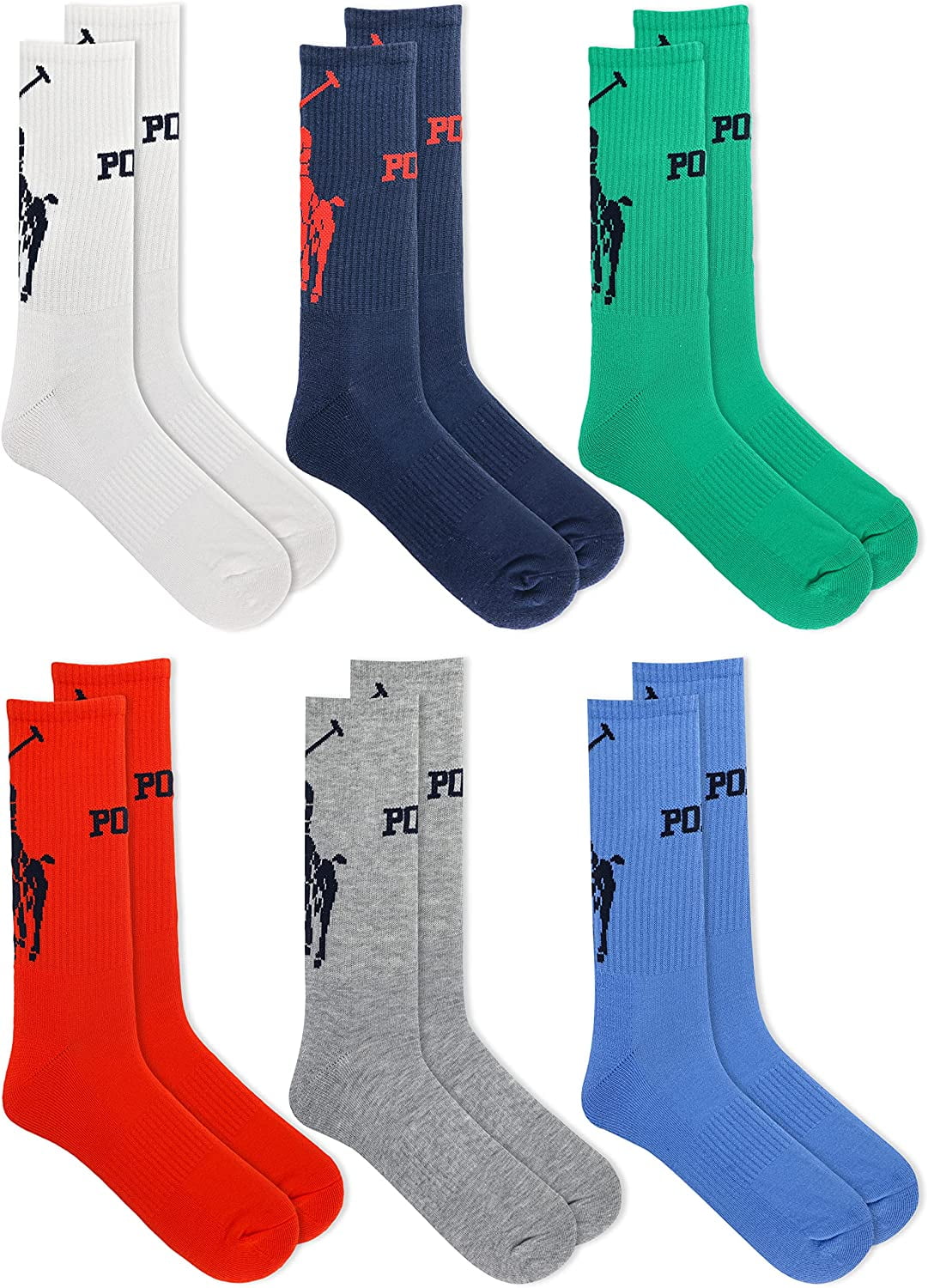 Polo Ralph Lauren Mens 6-Pack Multi Color Crew Sock ASST-5 - Walmart.com