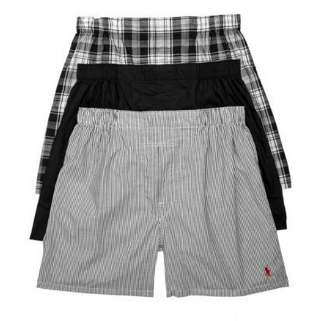 Polo Ralph Lauren Classic Fit Woven Cotton Boxers 3-Pack, Black/Bengal ...