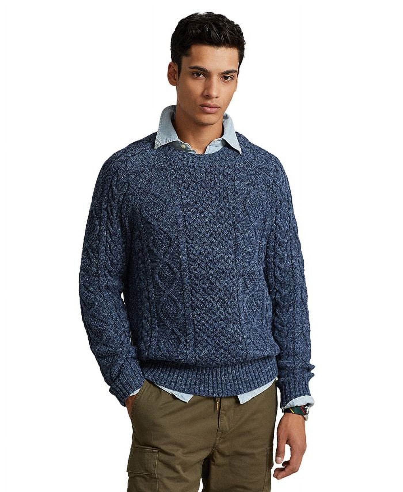 Polo Ralph Lauren Mens Iconic Aran-Knit Cotton Cardigan Blue Marl Sweater-XL - Walmart.com