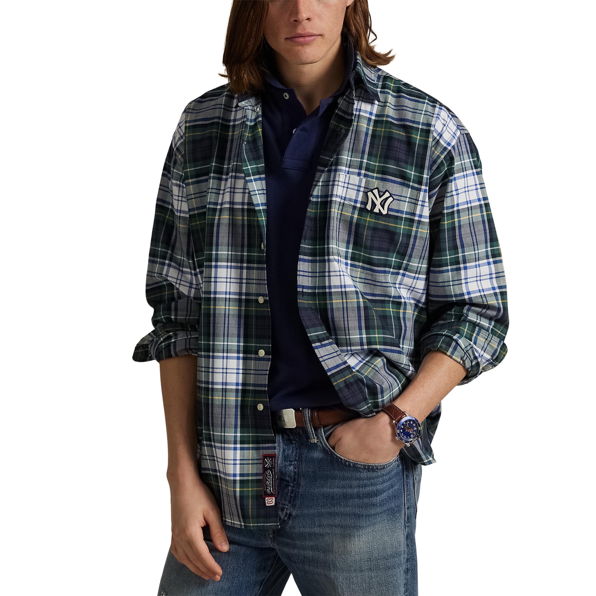 Polo Ralph Lauren Navy Yankees Flannel Oxford Shirt - Walmart.com