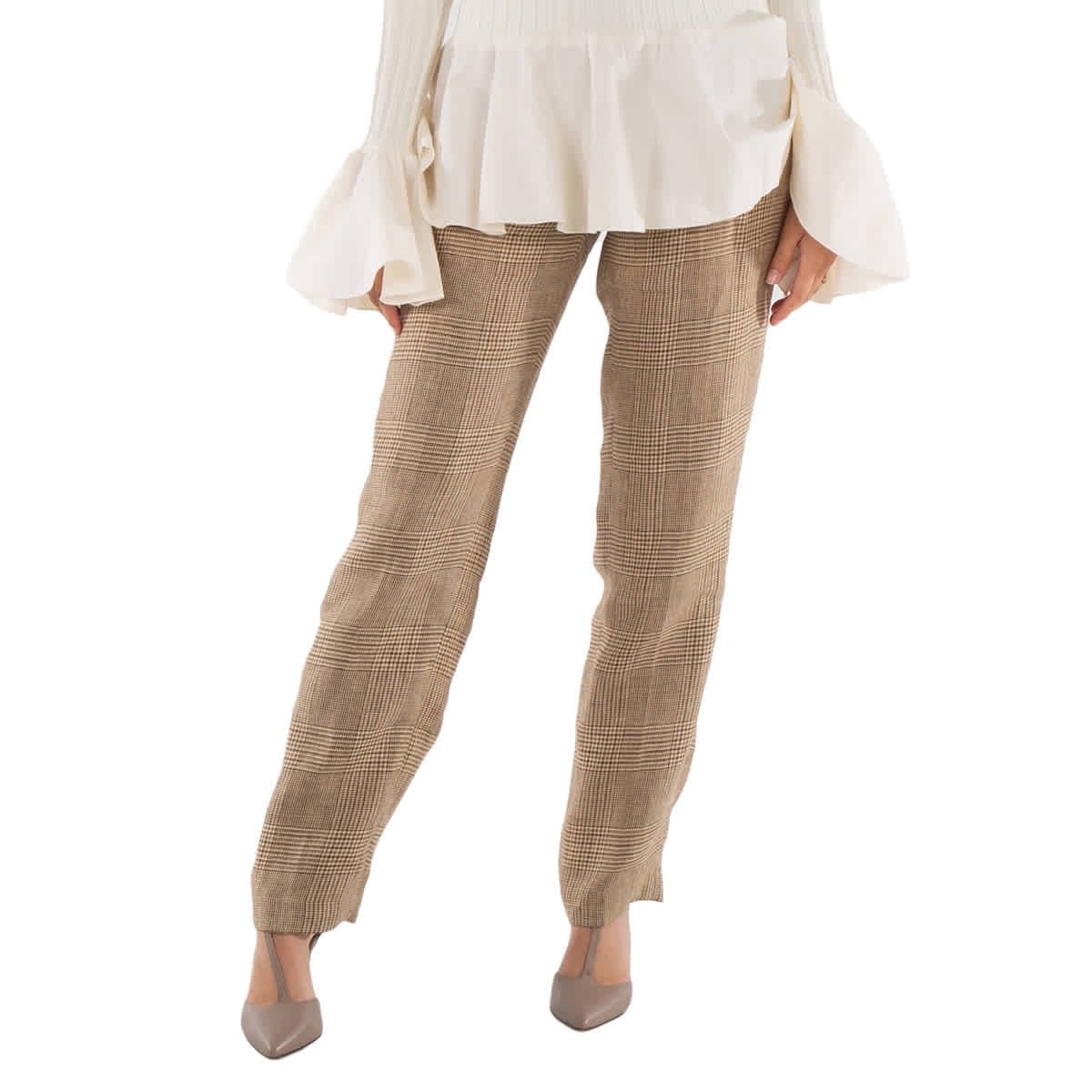 Polo Ralph Lauren Prince Of Wales Check Linen Trousers, Size 4 ...
