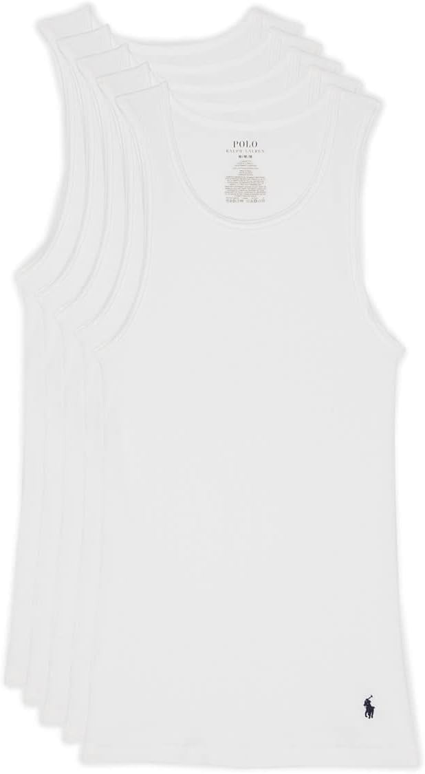 Polo Ralph Lauren WHITE Men's 5 Pack Cotton Classic Tanks, US Large ...