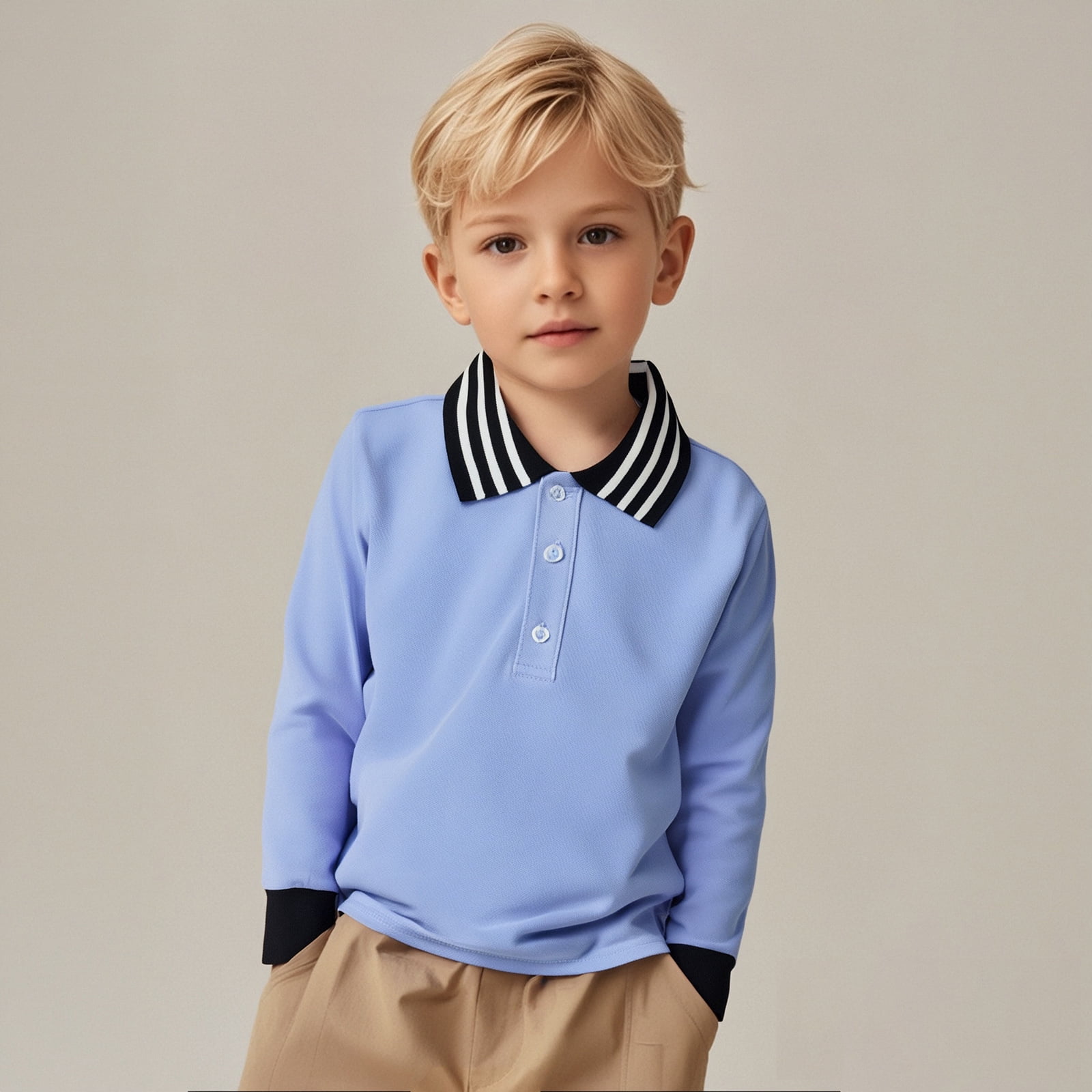 Polo Shirt Boys Long Sleeve Boys Light Blue Button down Shirt School ...