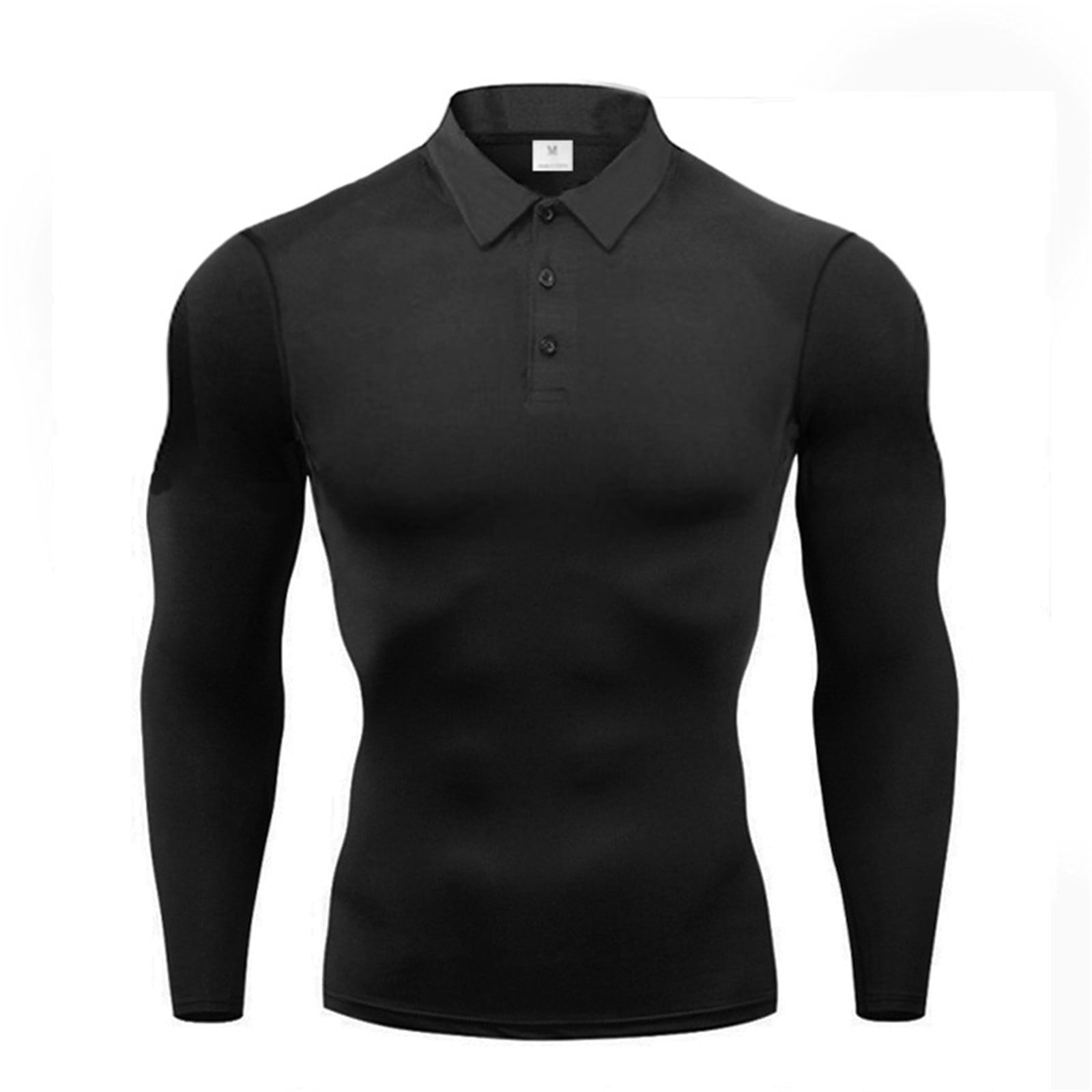 Polo Shirts For Men Body Shaping Elastic Bodybuilding Muscular Long ...