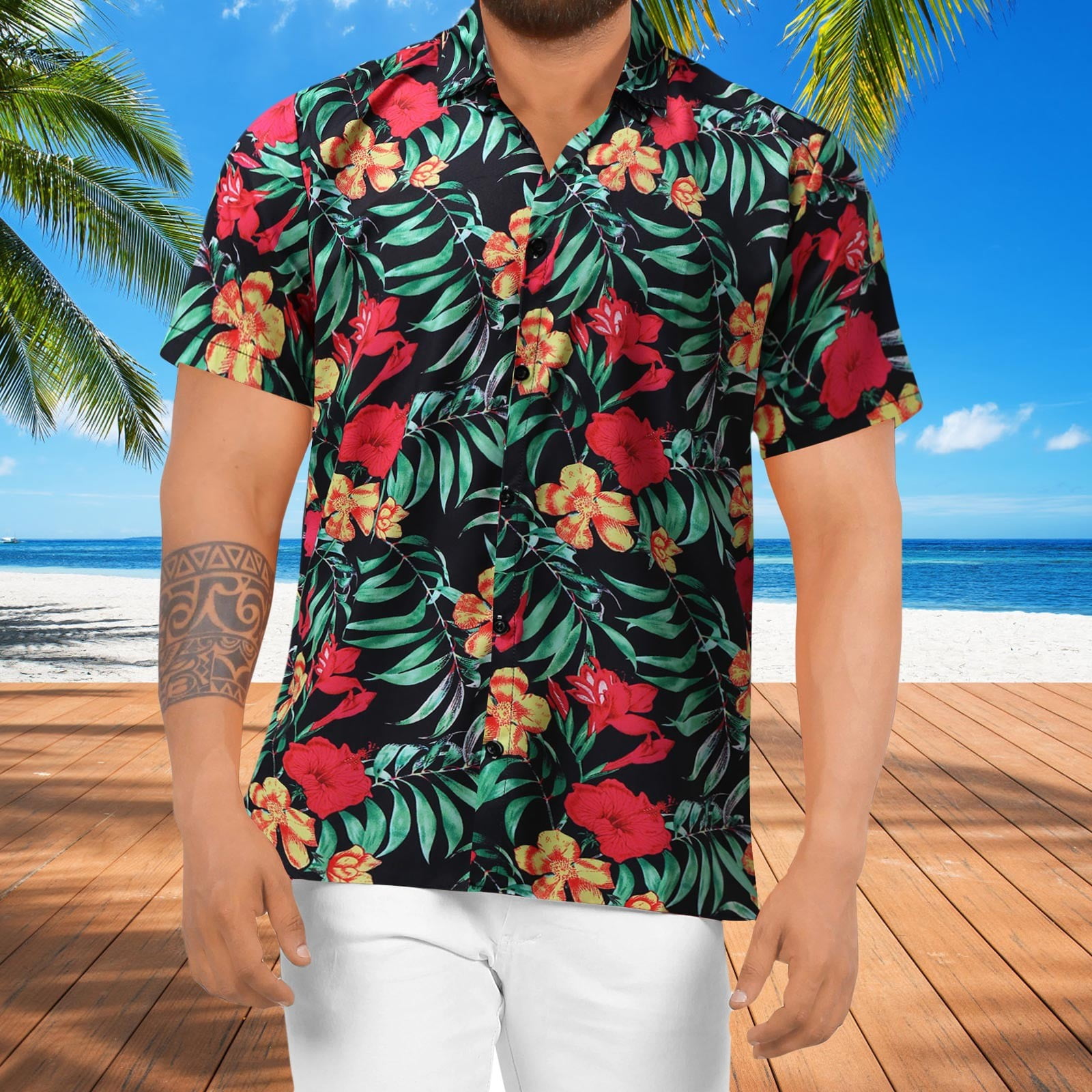 Polo Shirts For Mens Spring Summer Casual Floral Hawaiian Beach ...