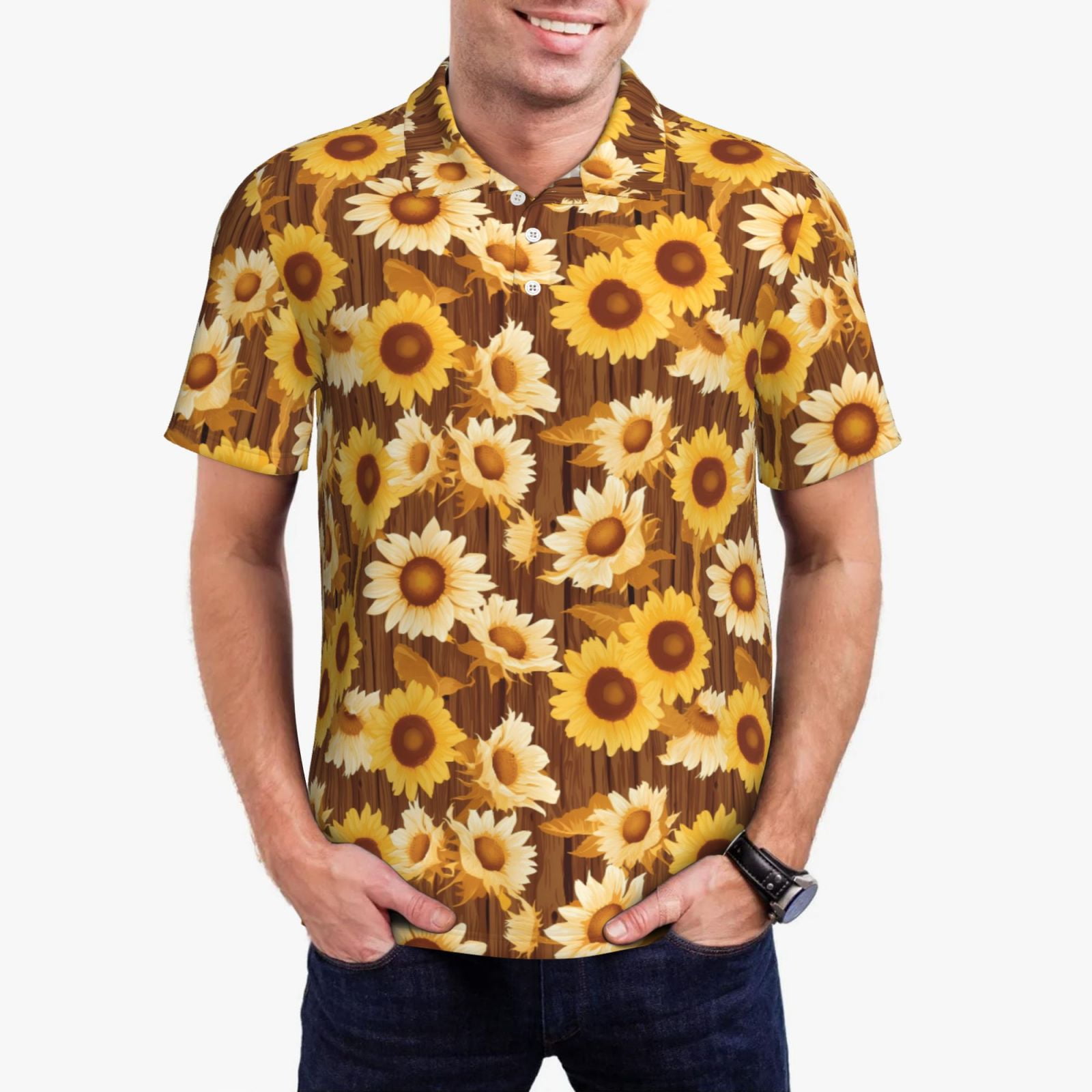 Polo Shirts for Men - Brown Wood Grain Sunflower B Soft Comfort ...