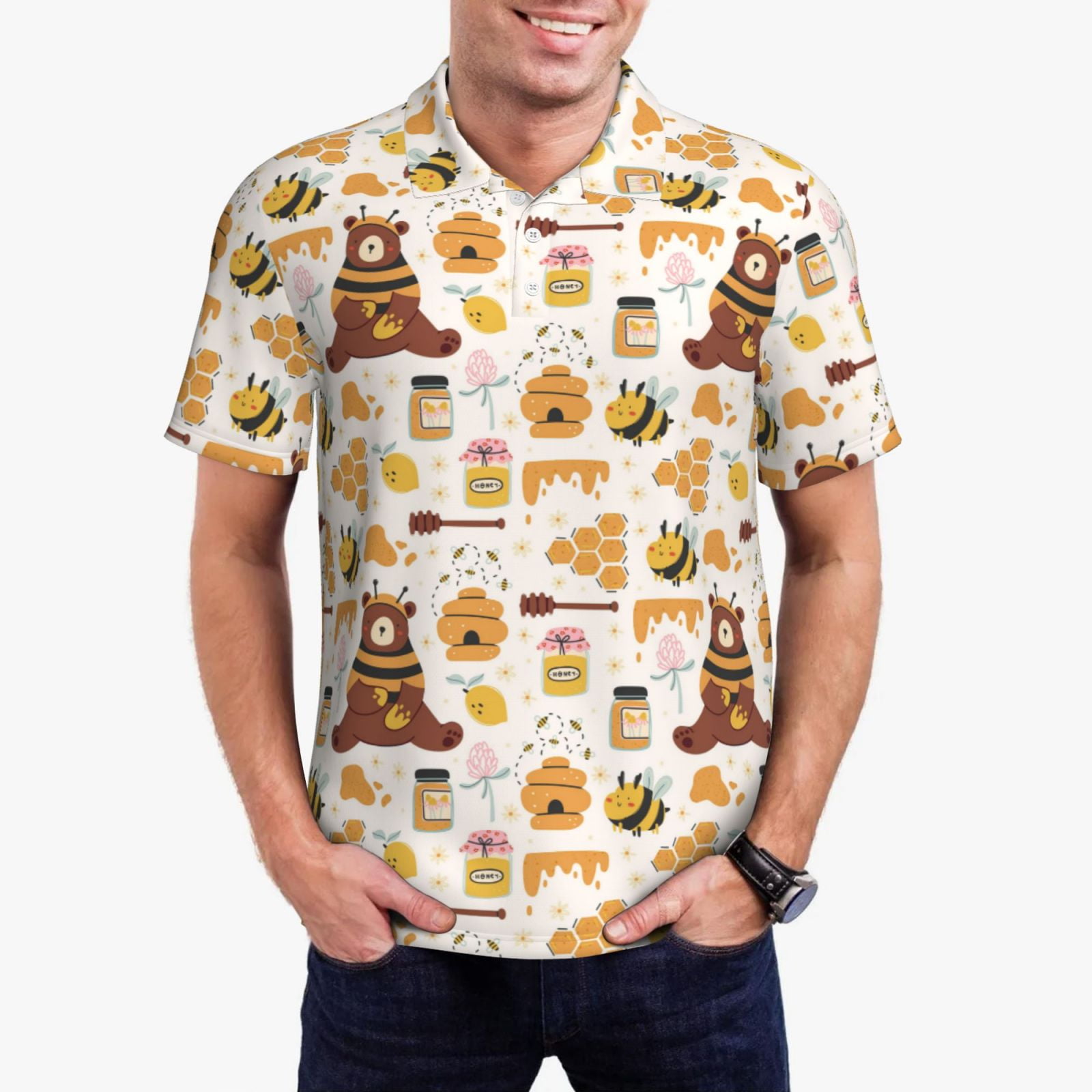 Polo Shirts for Men - Cute Bee Honey Jar Hive Bear Soft Comfort ...