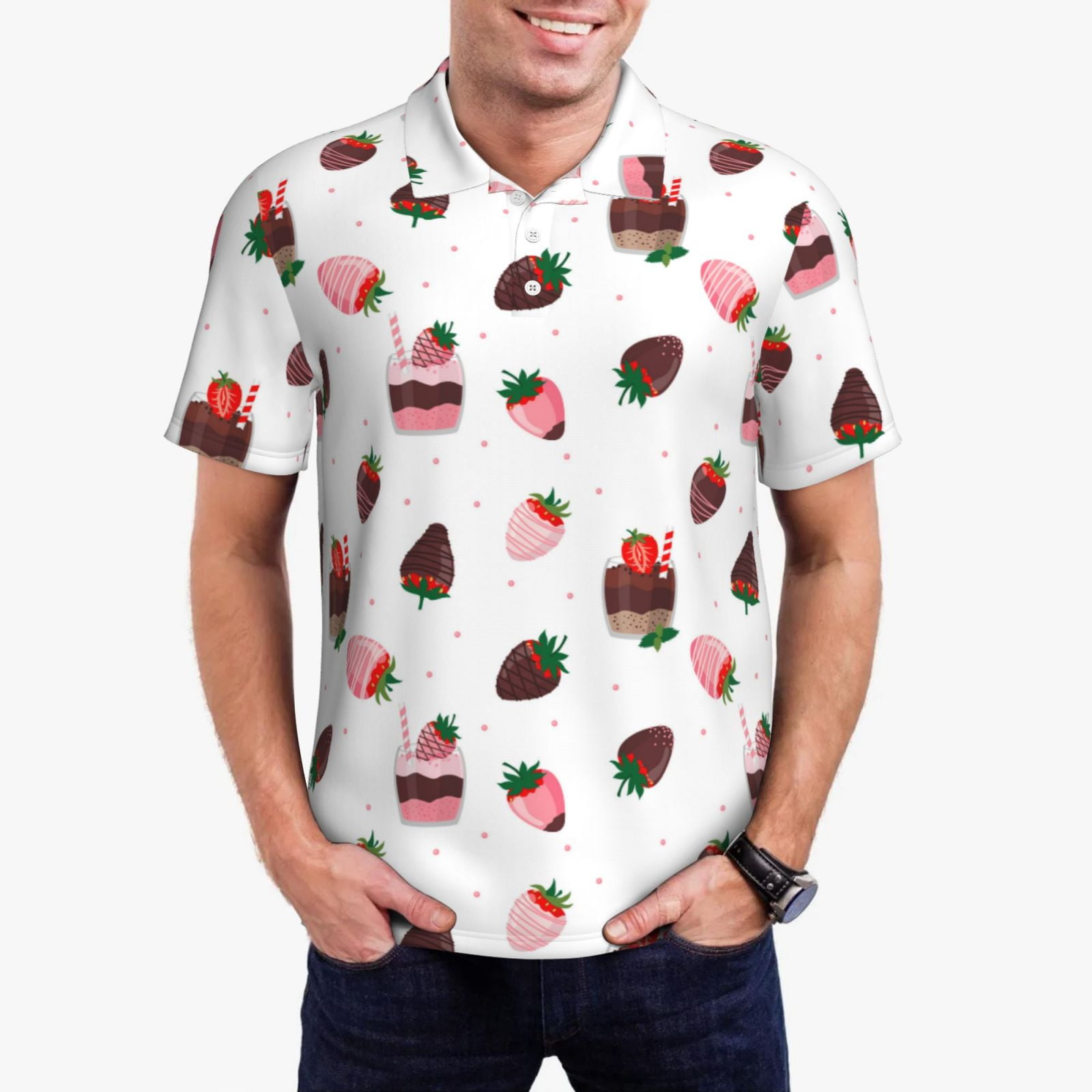 Polo Shirts for Men - Cute Chocolate Strawberry Soft Comfort Breathable ...