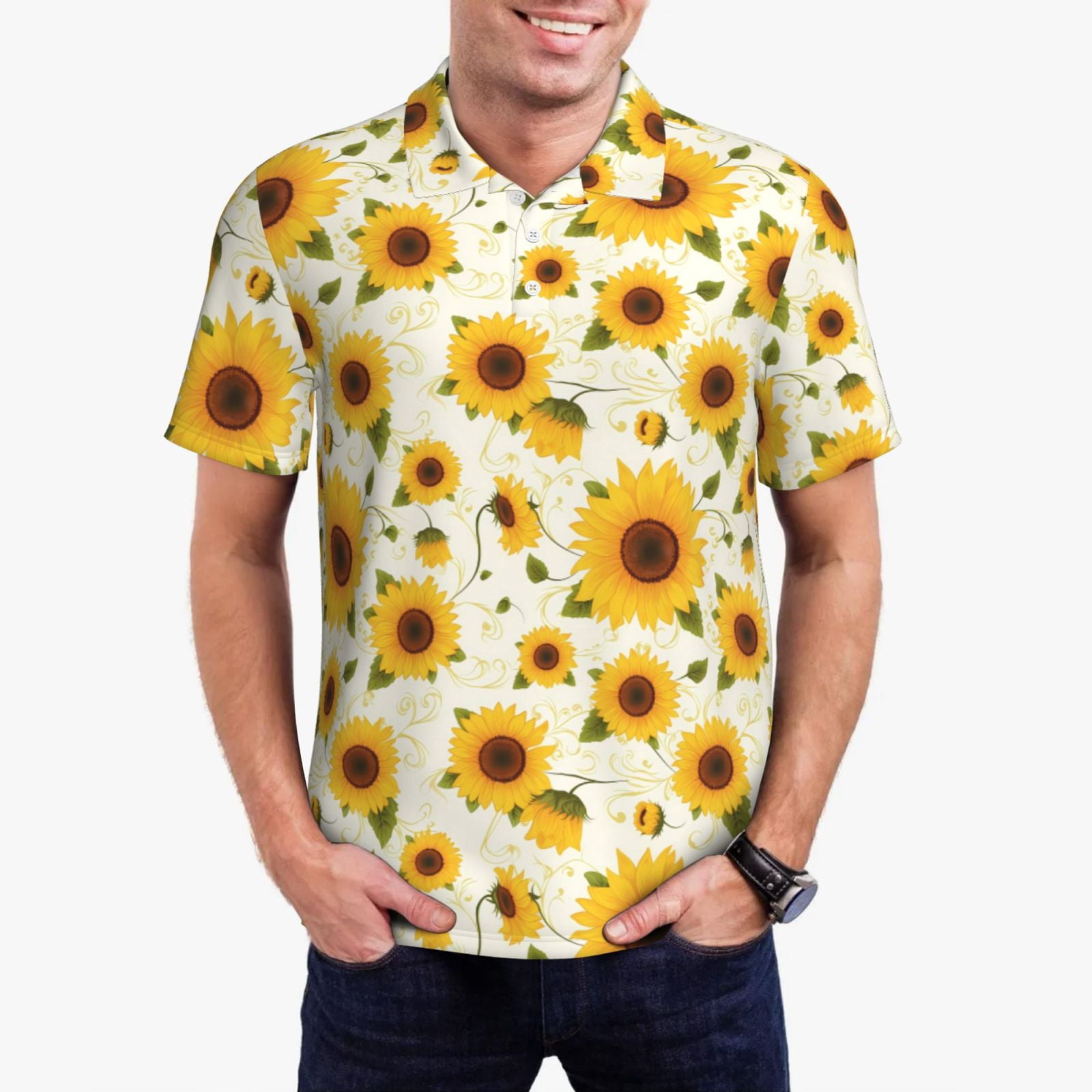 Polo Shirts for Men - European-style Pattern Sunflower A Soft Comfort ...