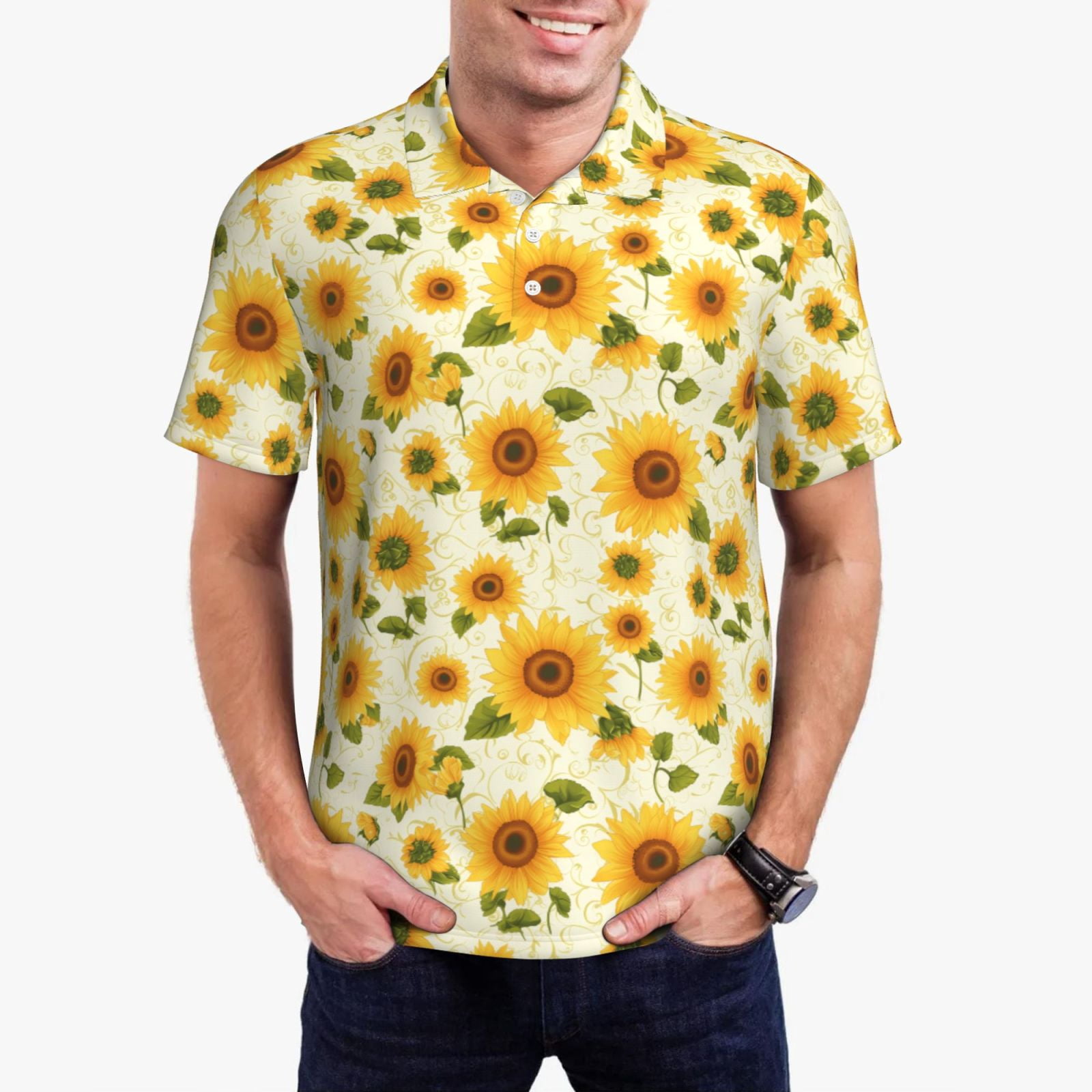 Polo Shirts for Men - European-style Pattern Sunflower Soft Comfort ...