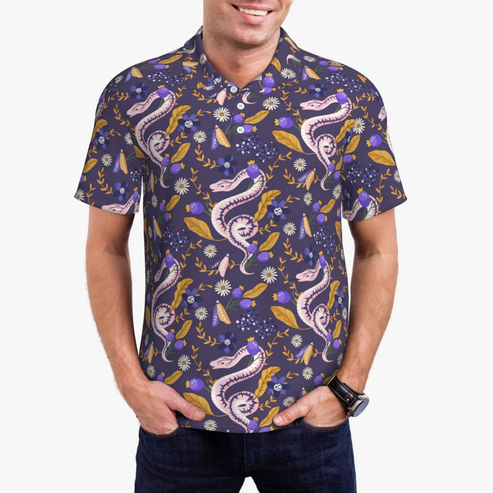 Polo Shirts for Men - Exotic Cute Snake Plant Purple Soft Comfort ...