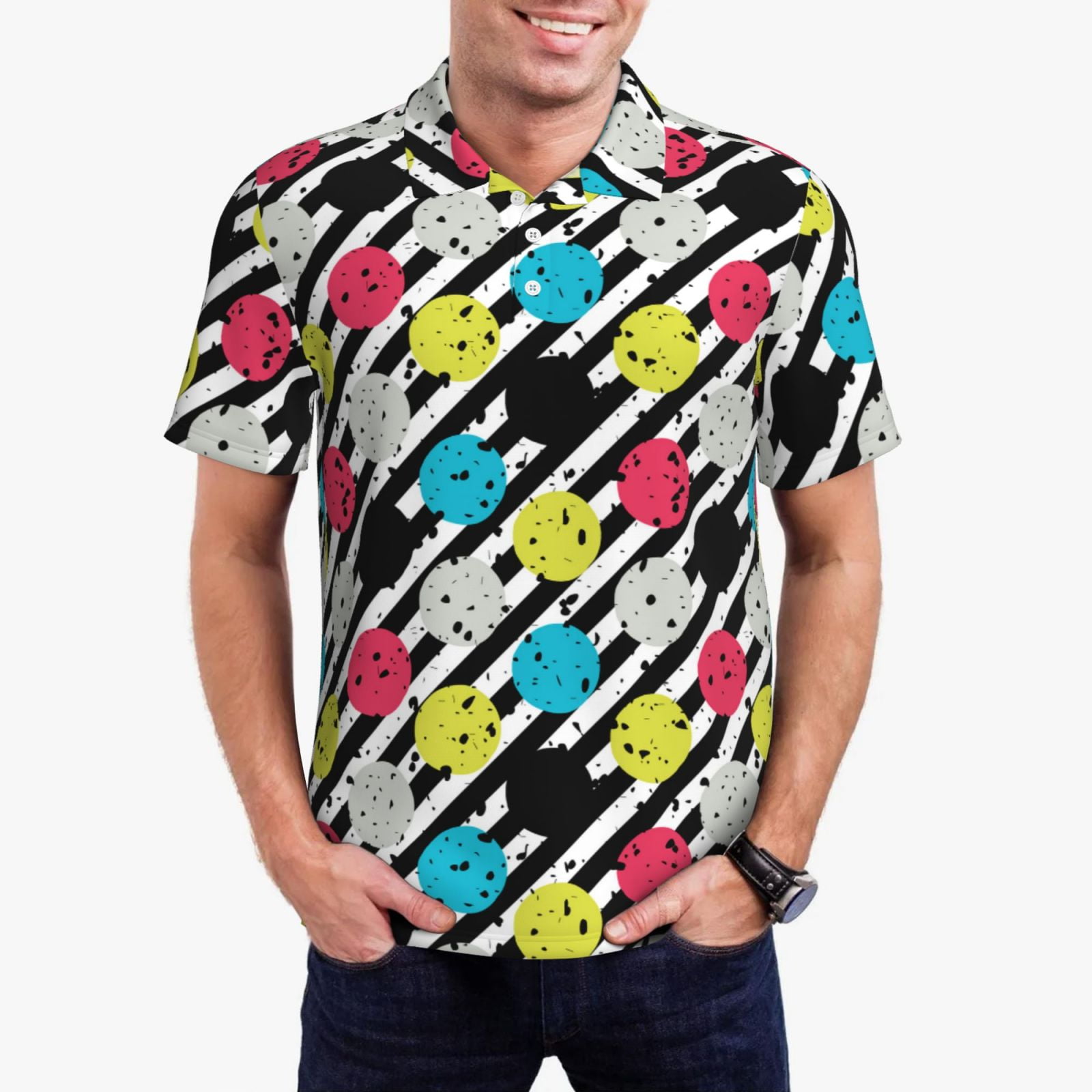 Polo Shirts for Men - Fashion Pop-art style polka dot Soft Comfort ...