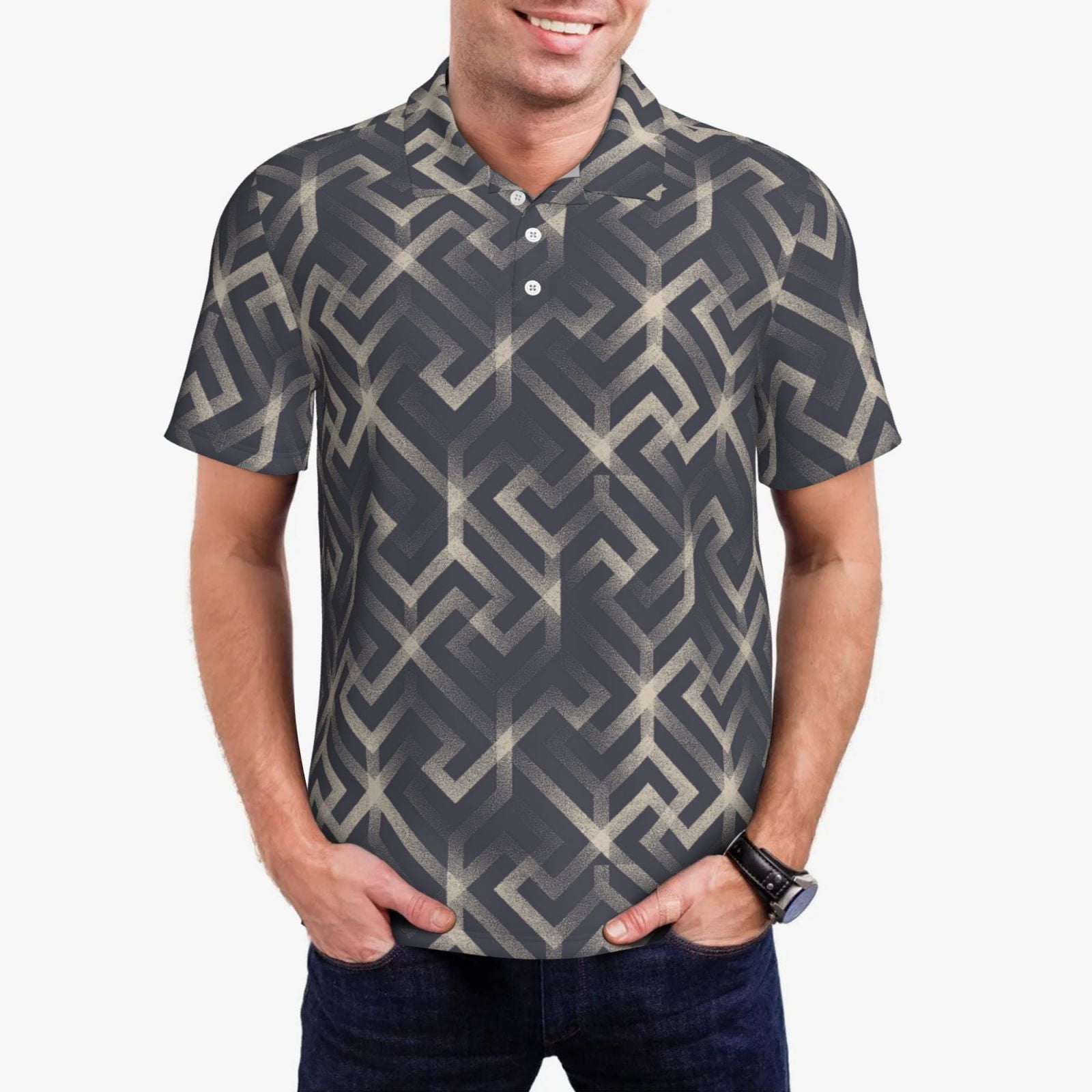 Polo Shirts for Men - Geometric Labyrinth Patterns Soft Comfort ...