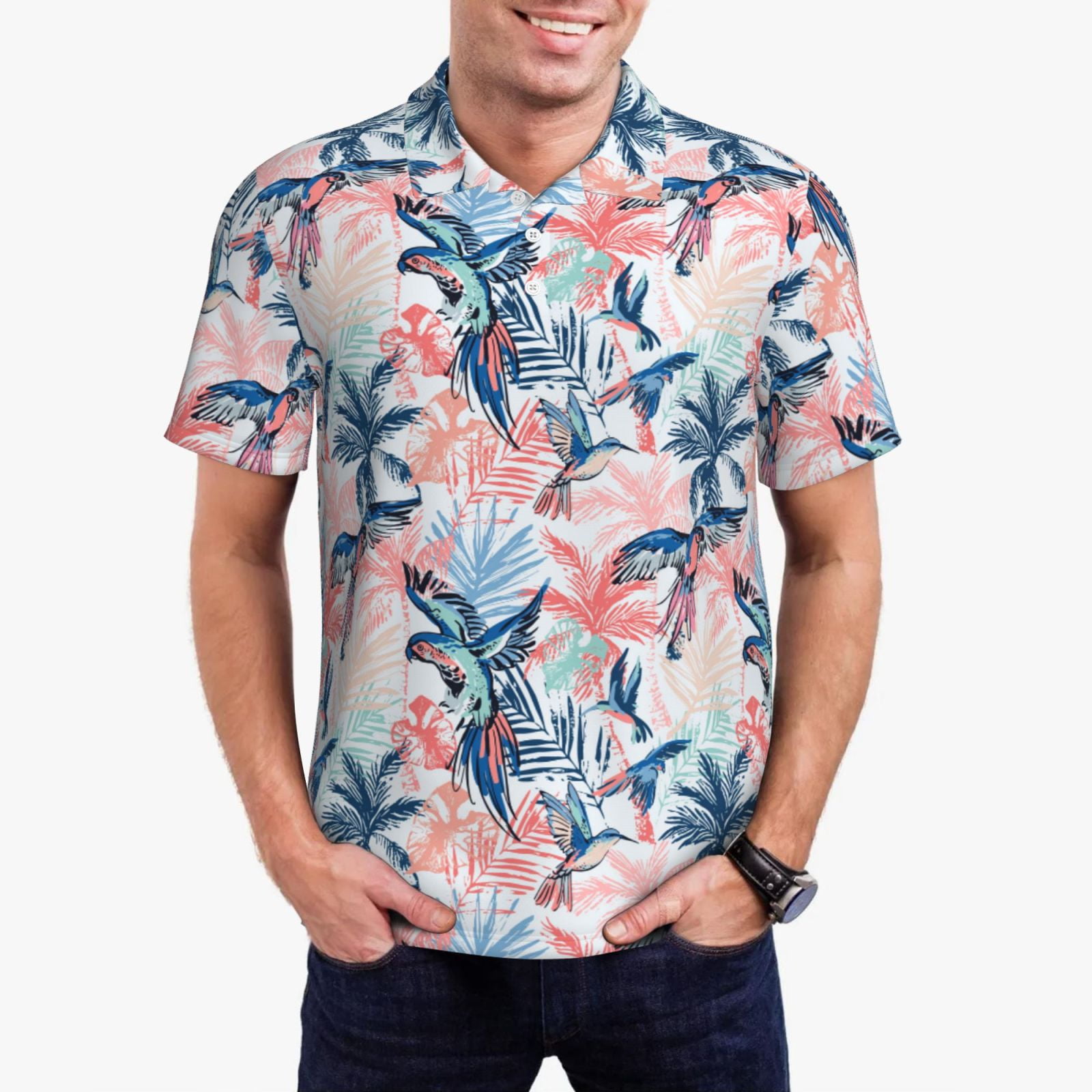 Polo Shirts for Men - Hand Drawn Cute Parrot Bird Soft Comfort ...