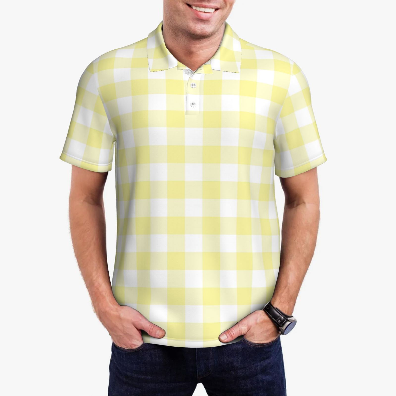 Polo Shirts for Men - Lemon Yellow Checkboard A Soft Comfort Breathable ...