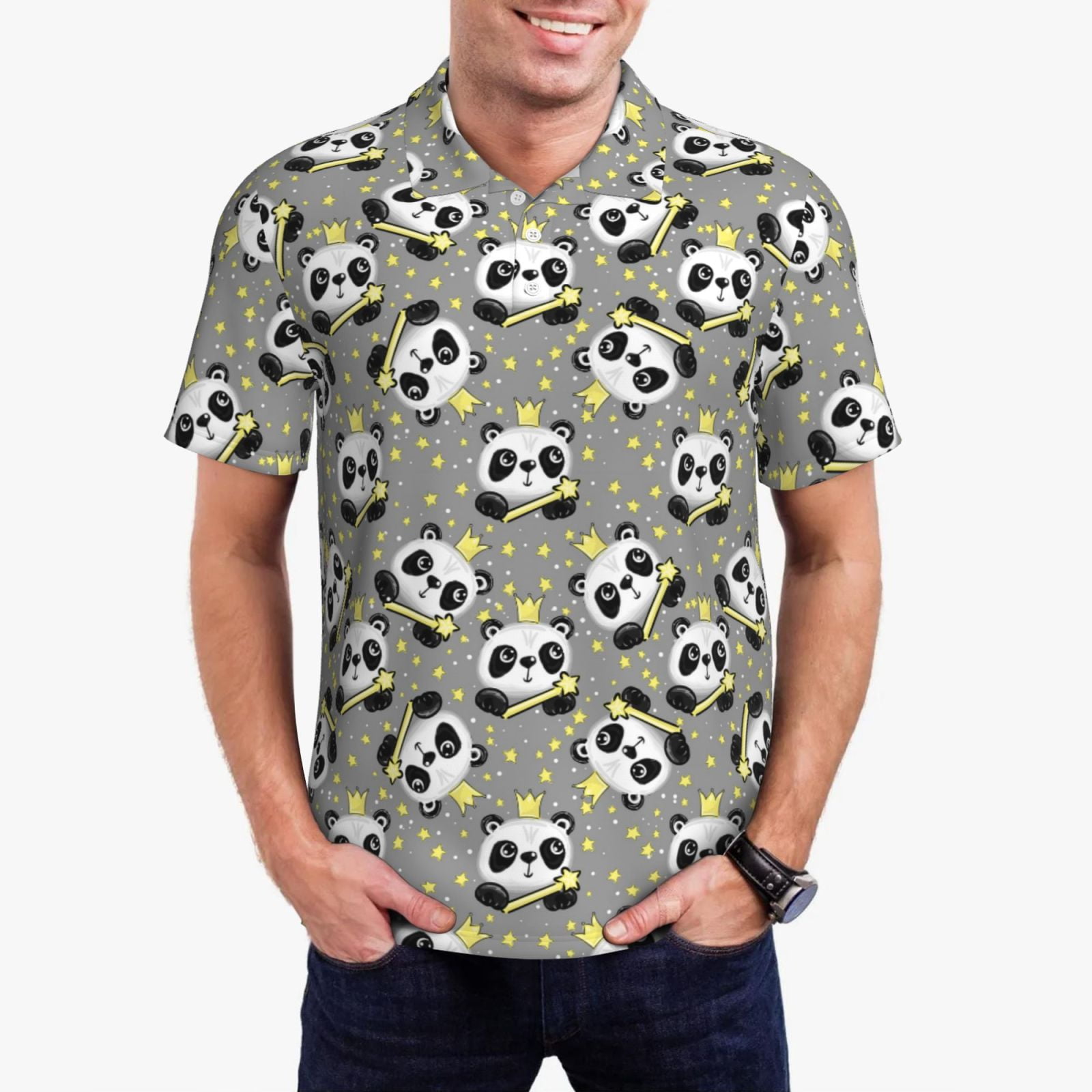 Polo Shirts for Men - Panda With Crown And Stars Soft Comfort ...