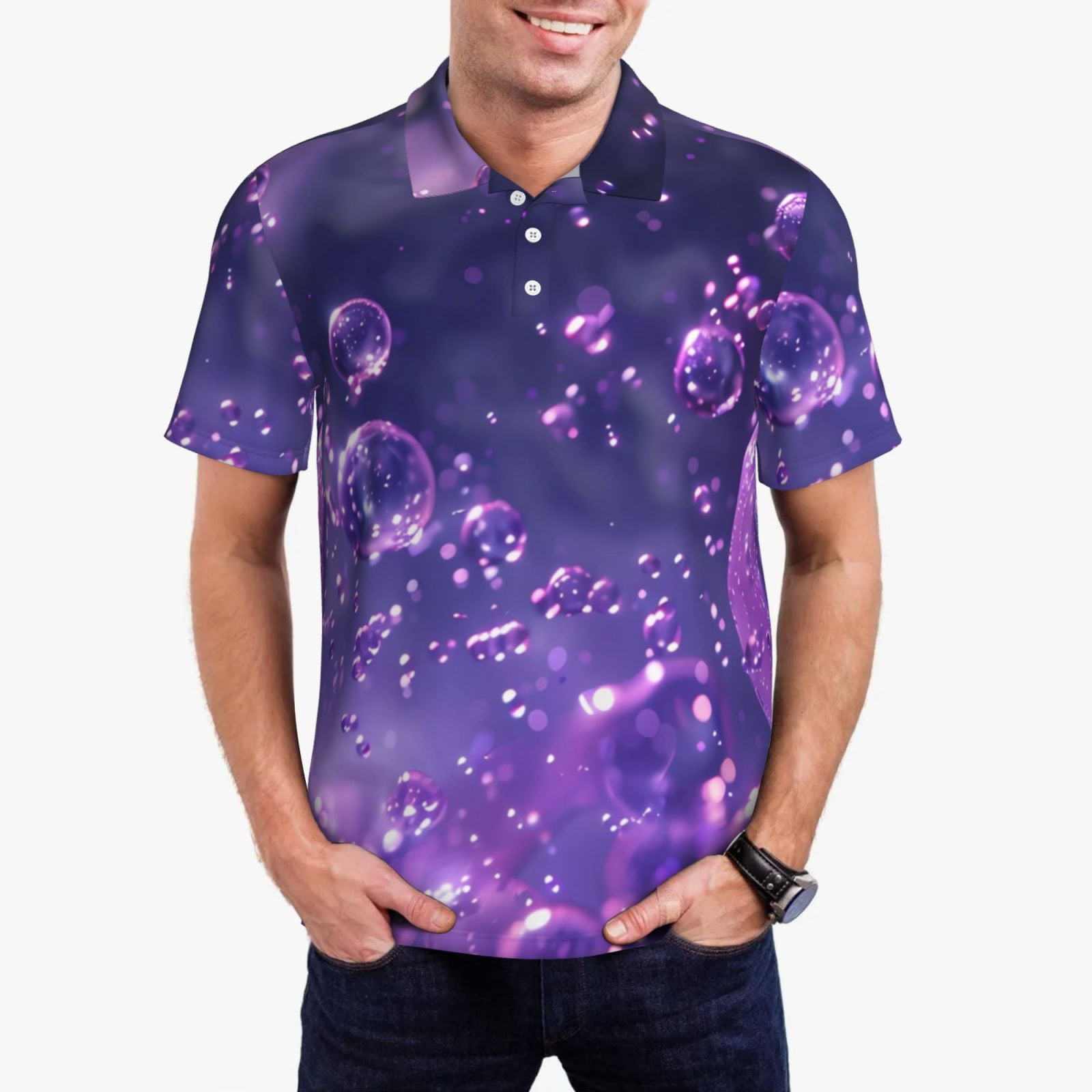 Polo Shirts for Men - Purple Bubble Abstract Art Soft Comfort ...