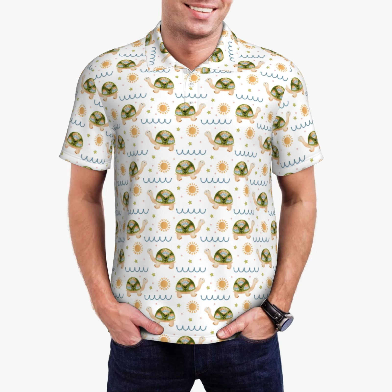 Polo Shirts for Men - Sea Turtle Basking in the Sun Soft Comfort ...