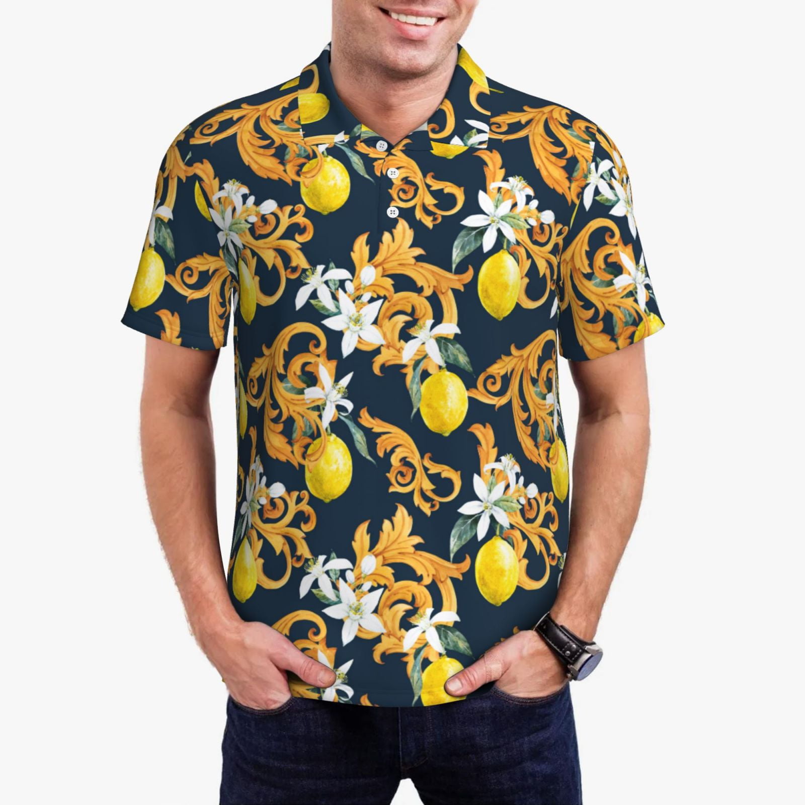 Polo Shirts for Men - Sicilian style golden lemon Soft Comfort ...