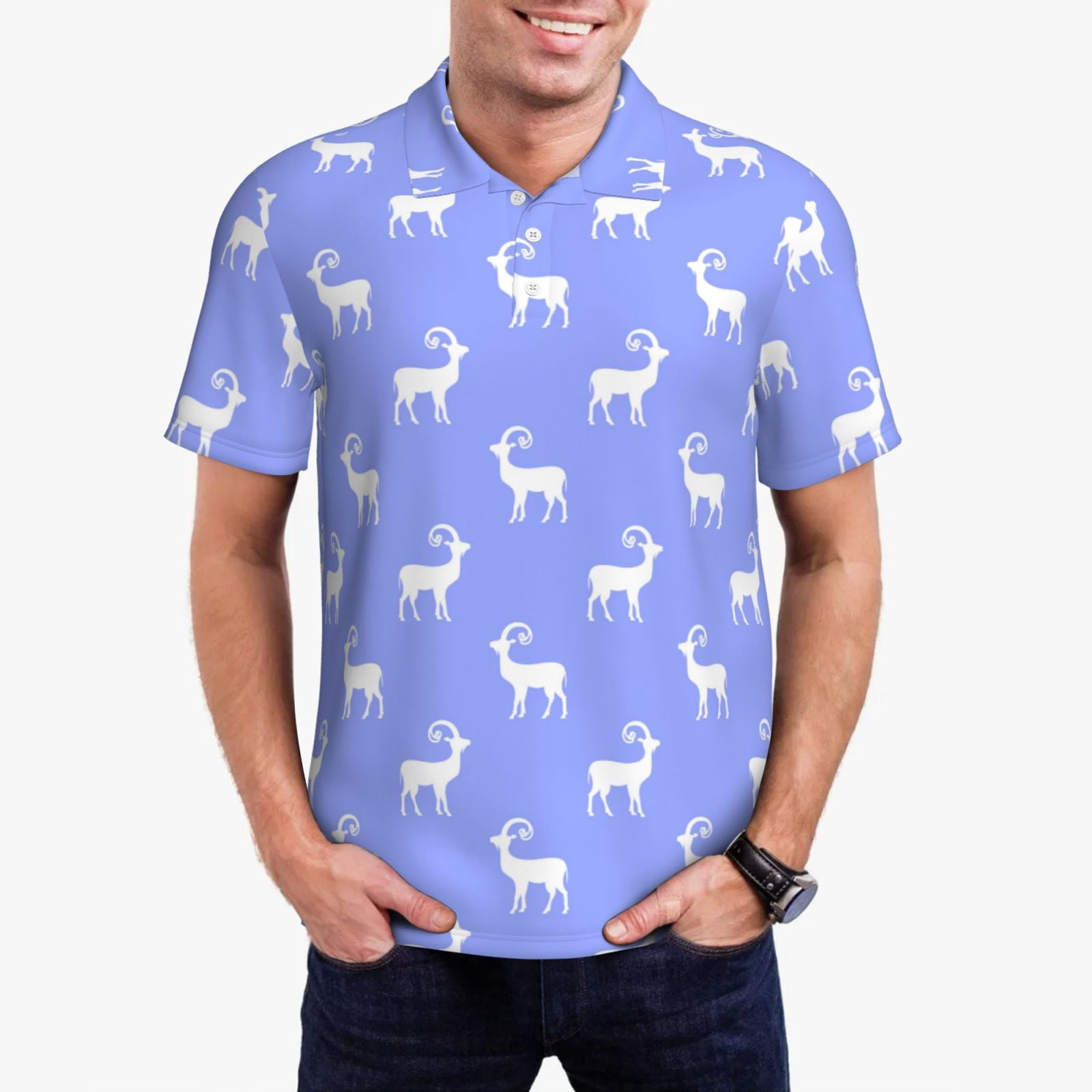 Polo Shirts for Men - Simple Cartoon Goat White Soft Comfort Breathable ...