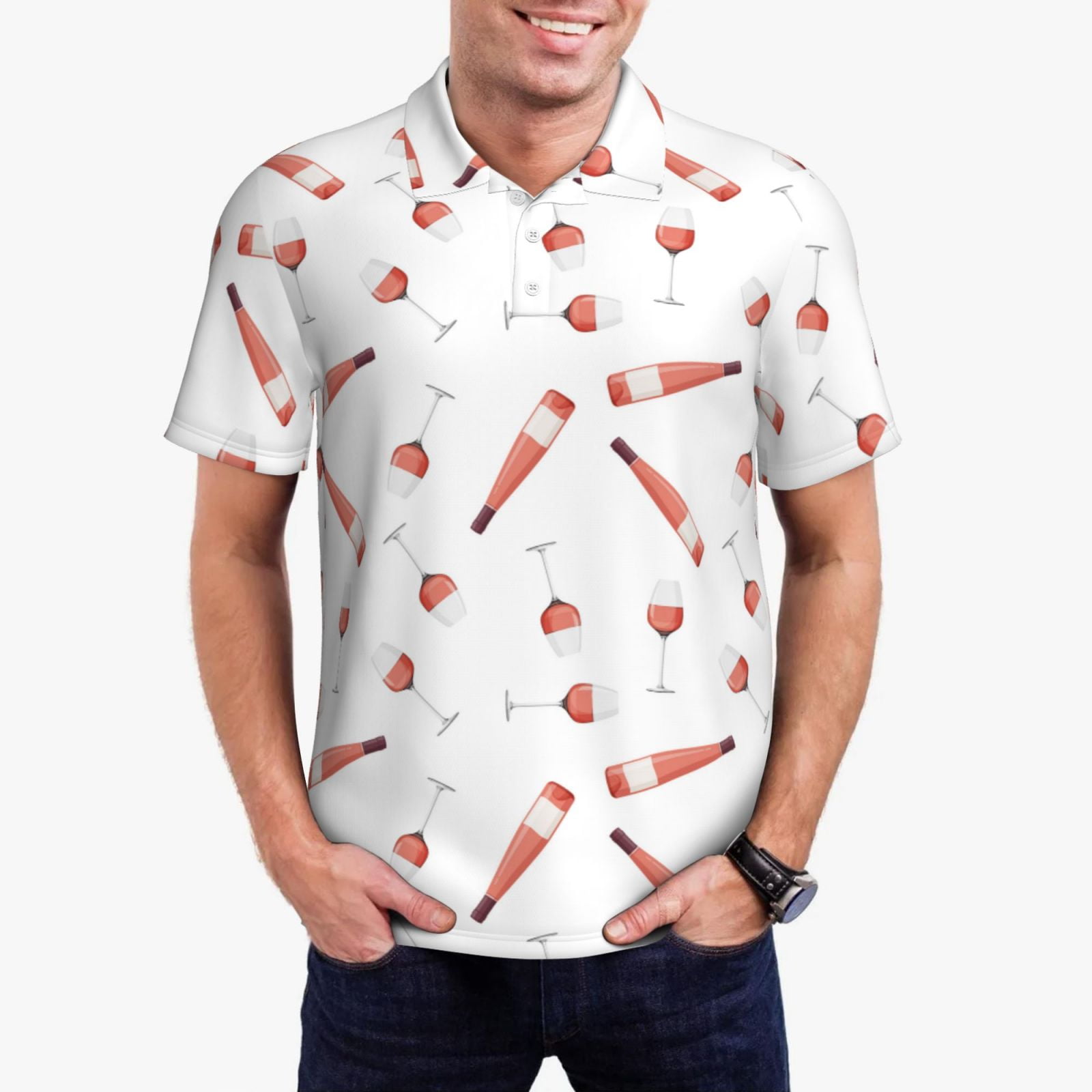 Polo Shirts for Men - Simple Wine Glasses Wine Bottle Soft Comfort ...