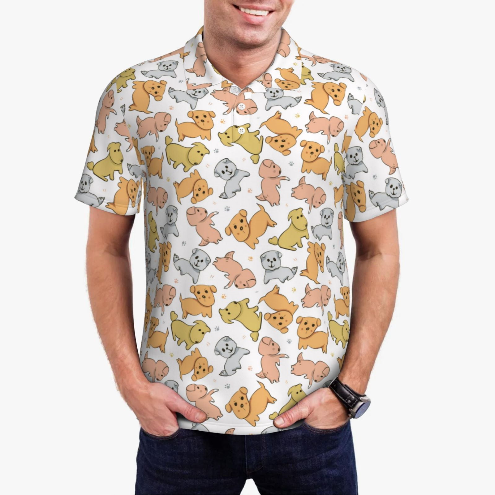 Polo Shirts for Men - colorful Dog Puppy cartoon Soft Comfort ...