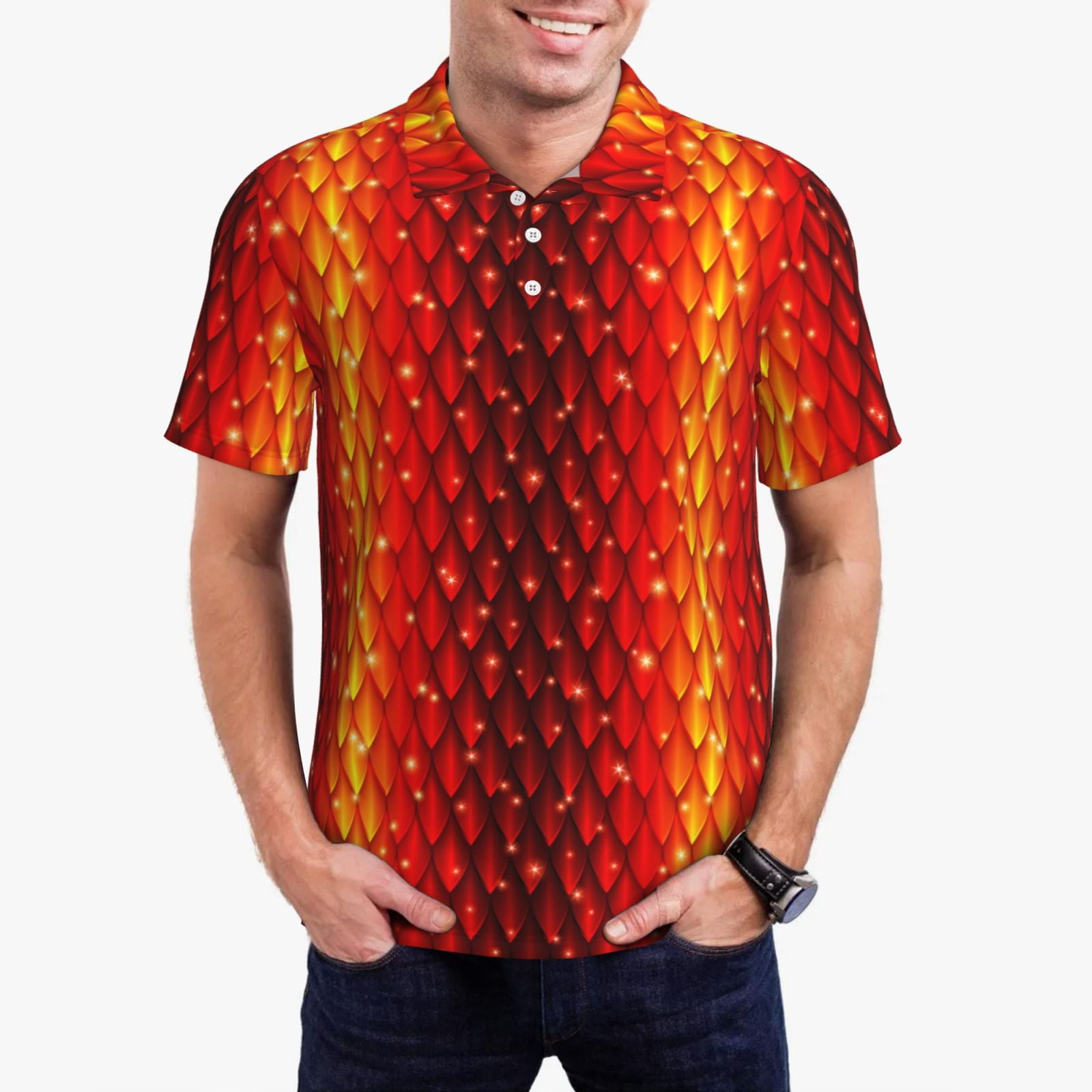 Polo Shirts for Men - cool Red Dragon Skin scale Soft Comfort ...