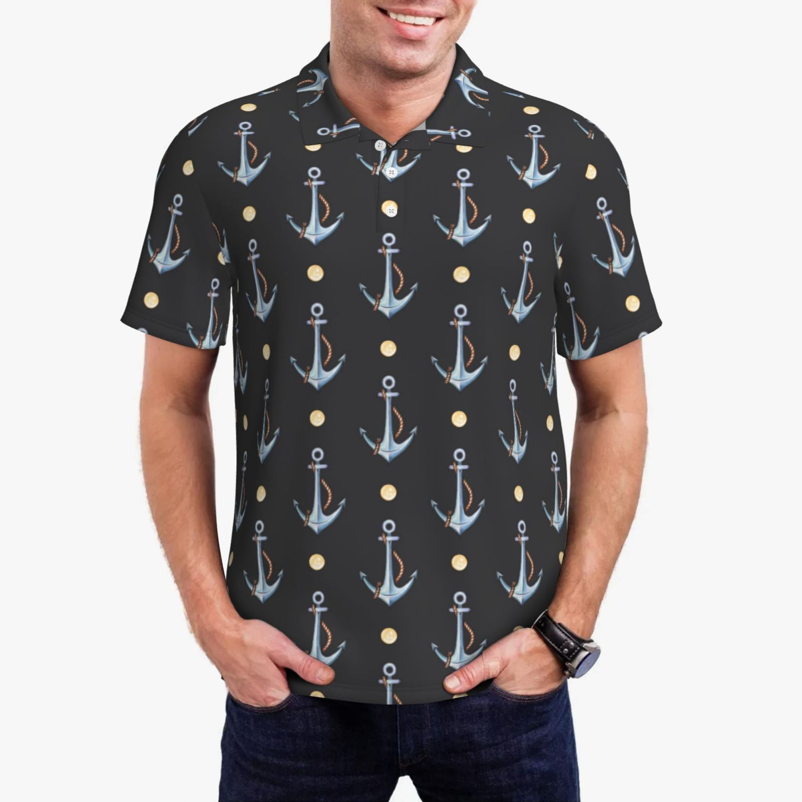 Polo Shirts for Men - ship anchors rope black cool Soft Comfort ...