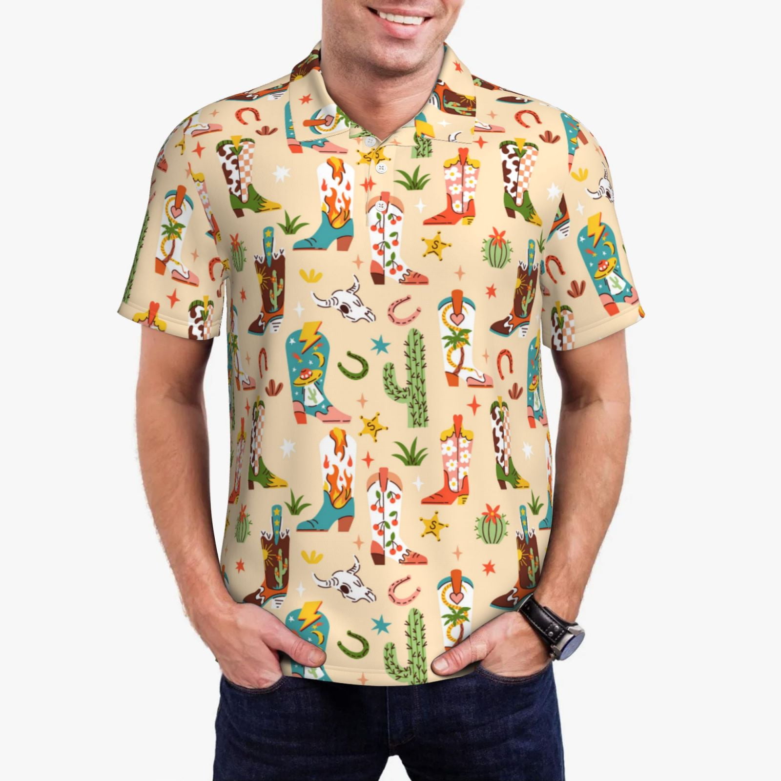 Polo Shirts for Men - western style trendy cowboy boots Soft Comfort ...