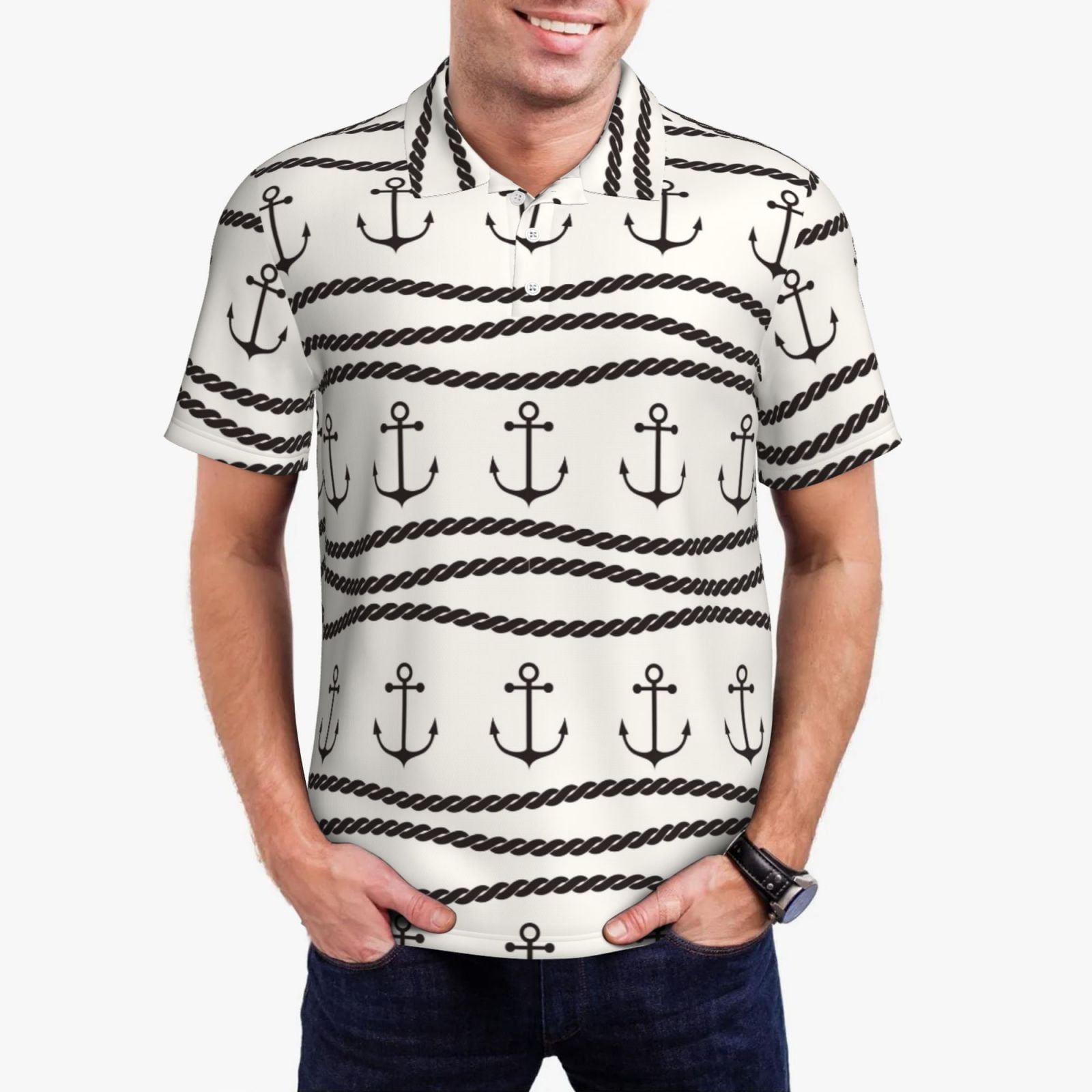 Polo Shirts for Men, Anchors and Ropes Soft Casual Mens Polo Shirts ...