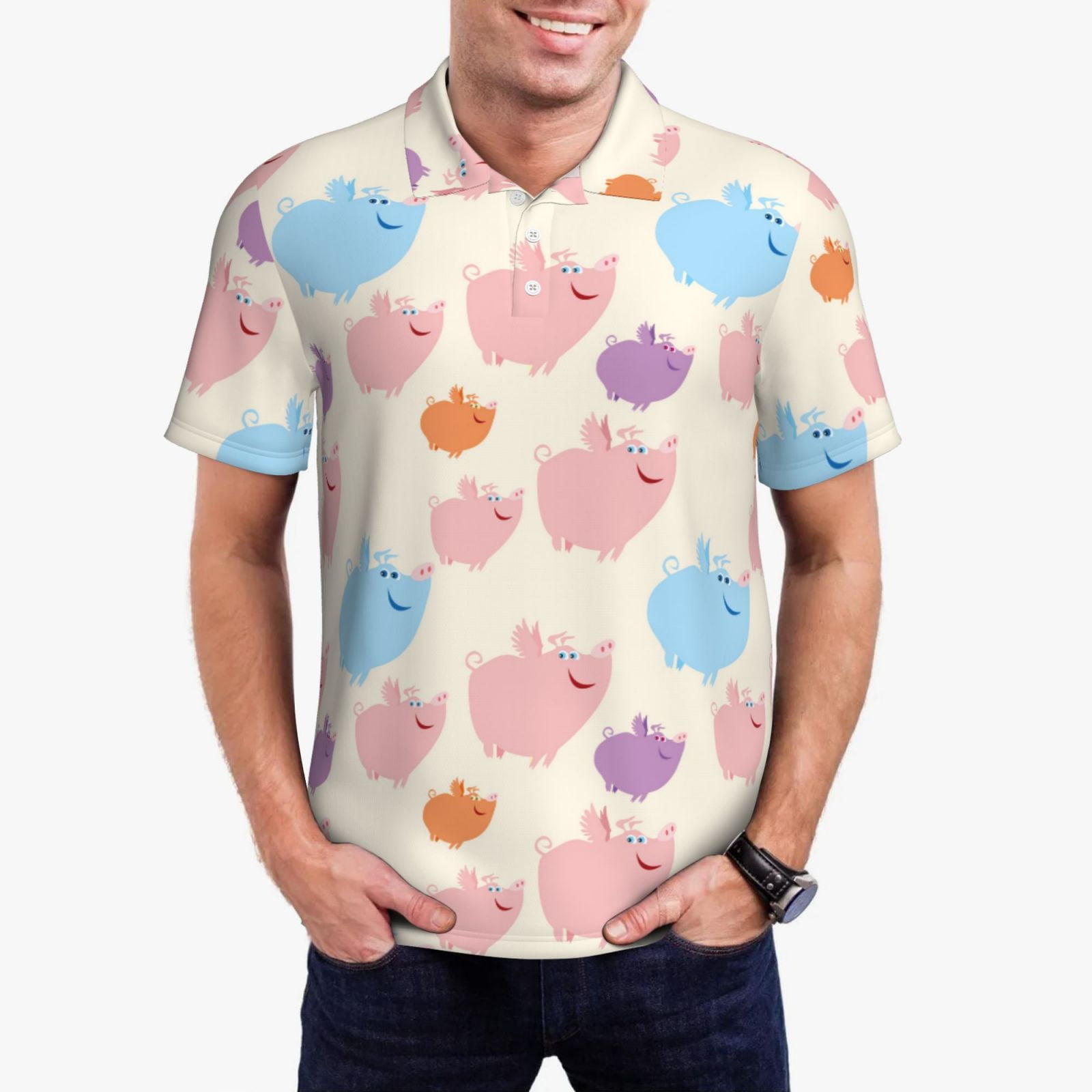 Polo Shirts for Men - Artistic Cute Cartoon Pig Mens Polo Shirts Short ...