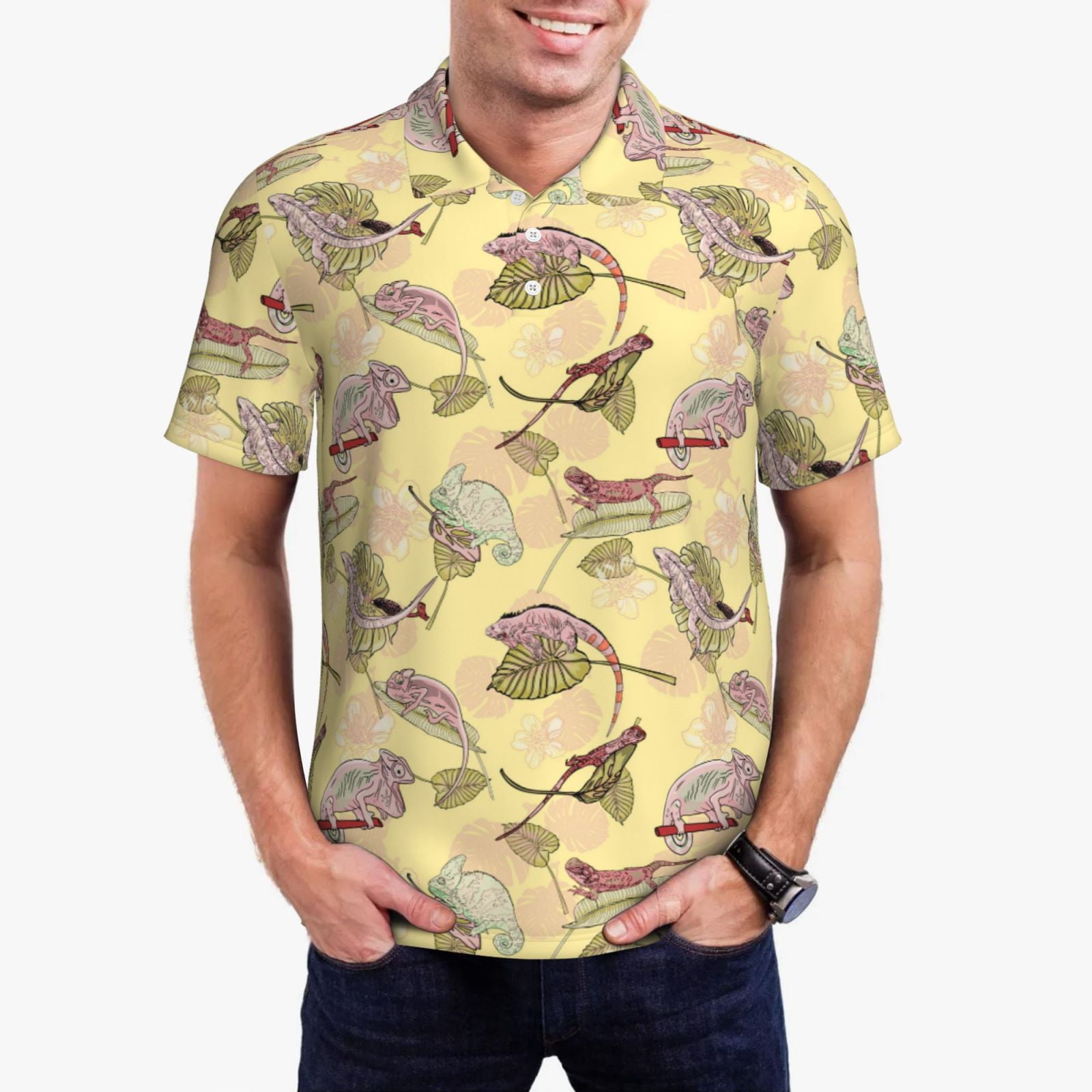 Polo Shirts for Men - Artistic Cute Lizard Chameleon Classic Mens Polo ...