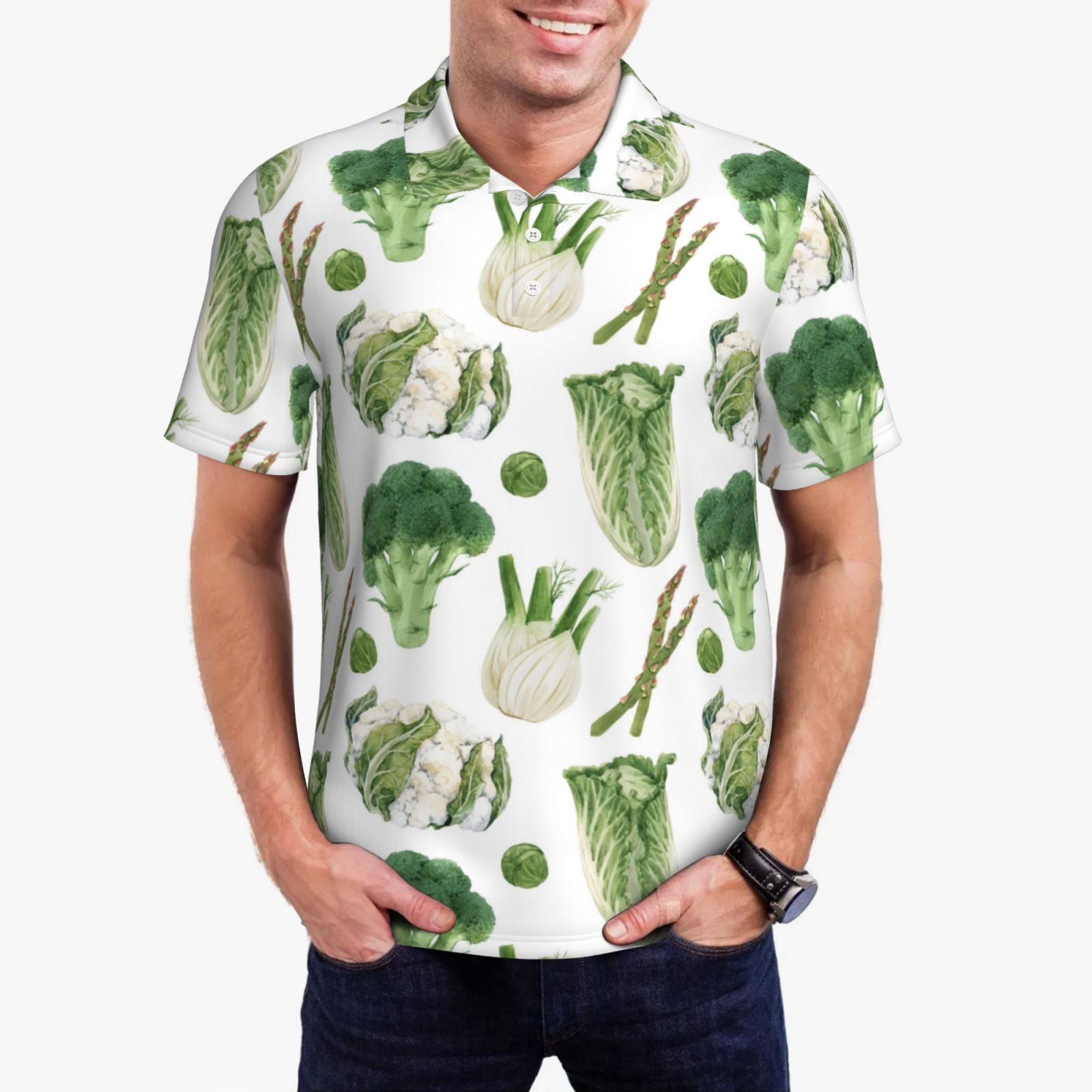 Polo Shirts for Men - Asparagus Print broccoli Mens Polo Shirts Short ...