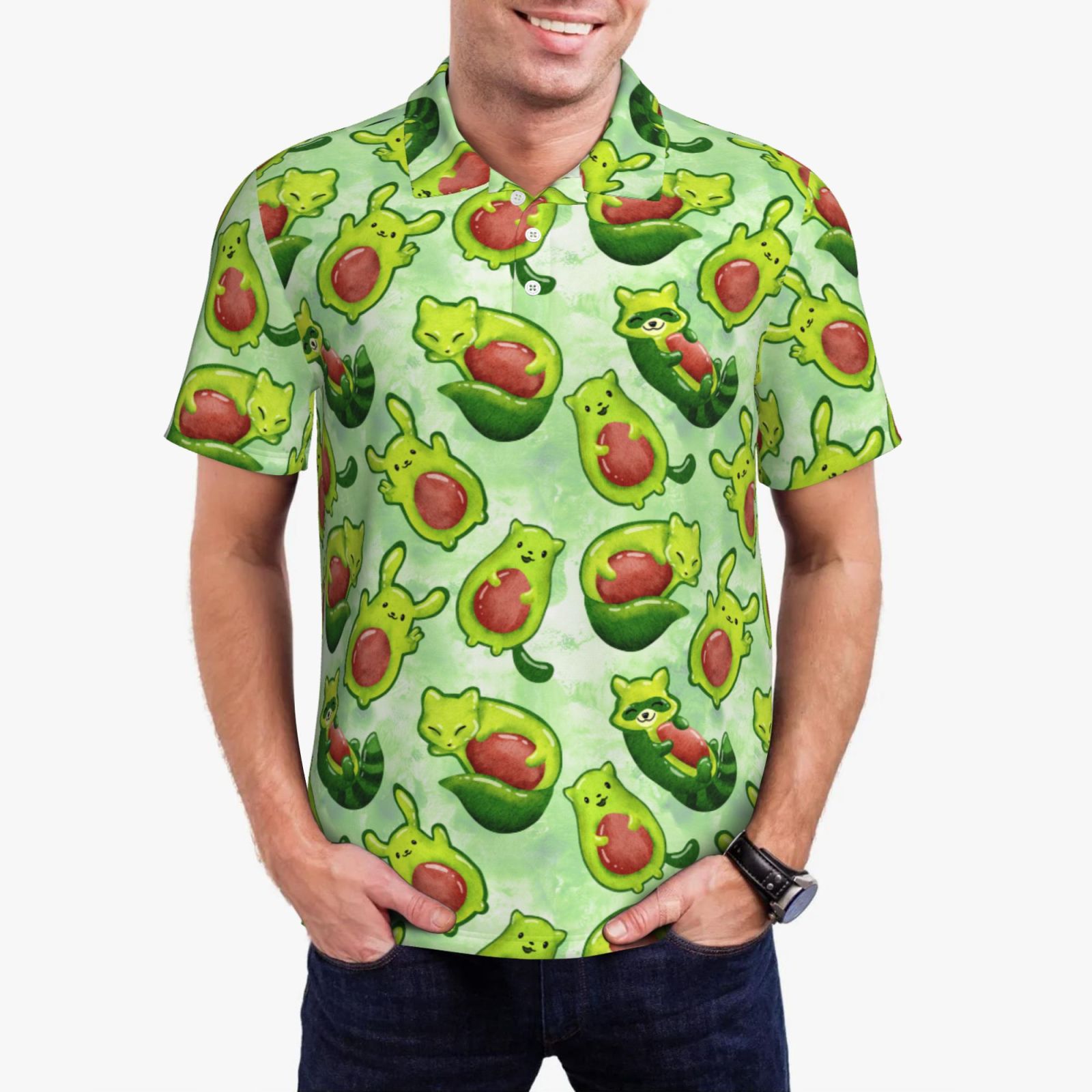 Polo Shirts for Men - Avocado color cute animals Mens Polo Shirts Short ...