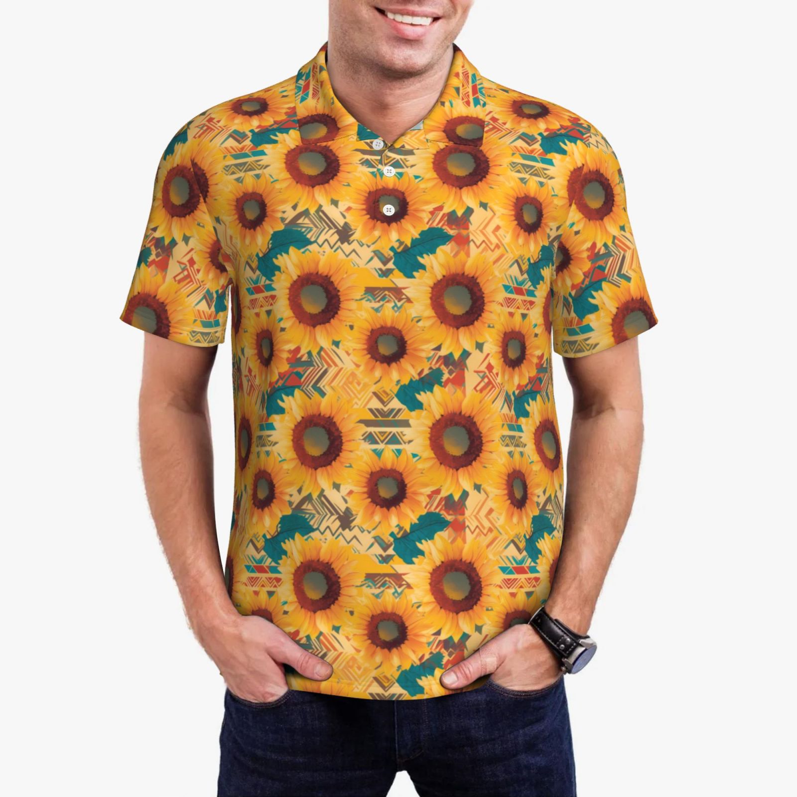 Polo Shirts for Men - Beautiful Bohemian Sunflower Mens Polo Shirts ...