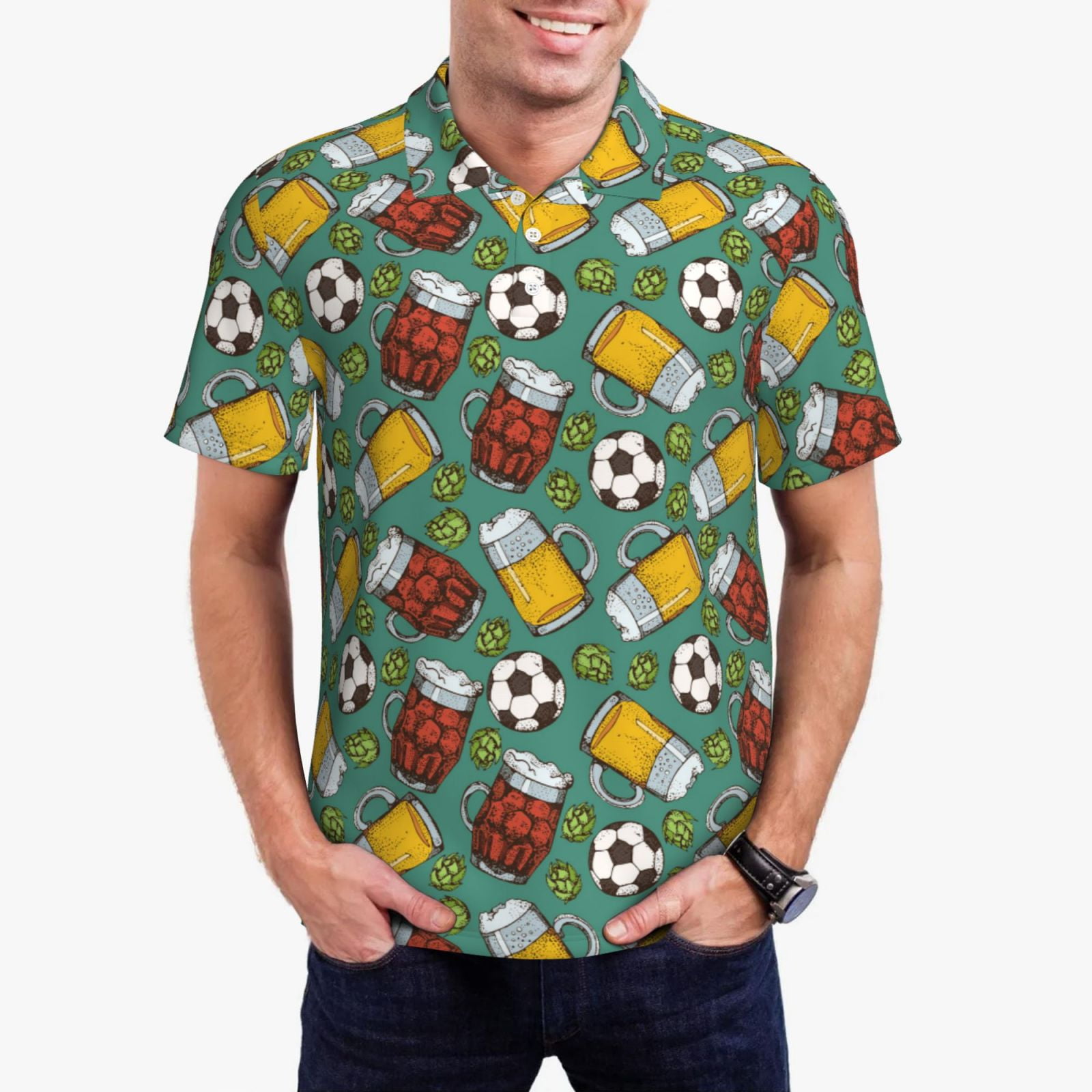 Polo Shirts for Men Beer And Soccer Casual Mens Short Sleeve Polo ...