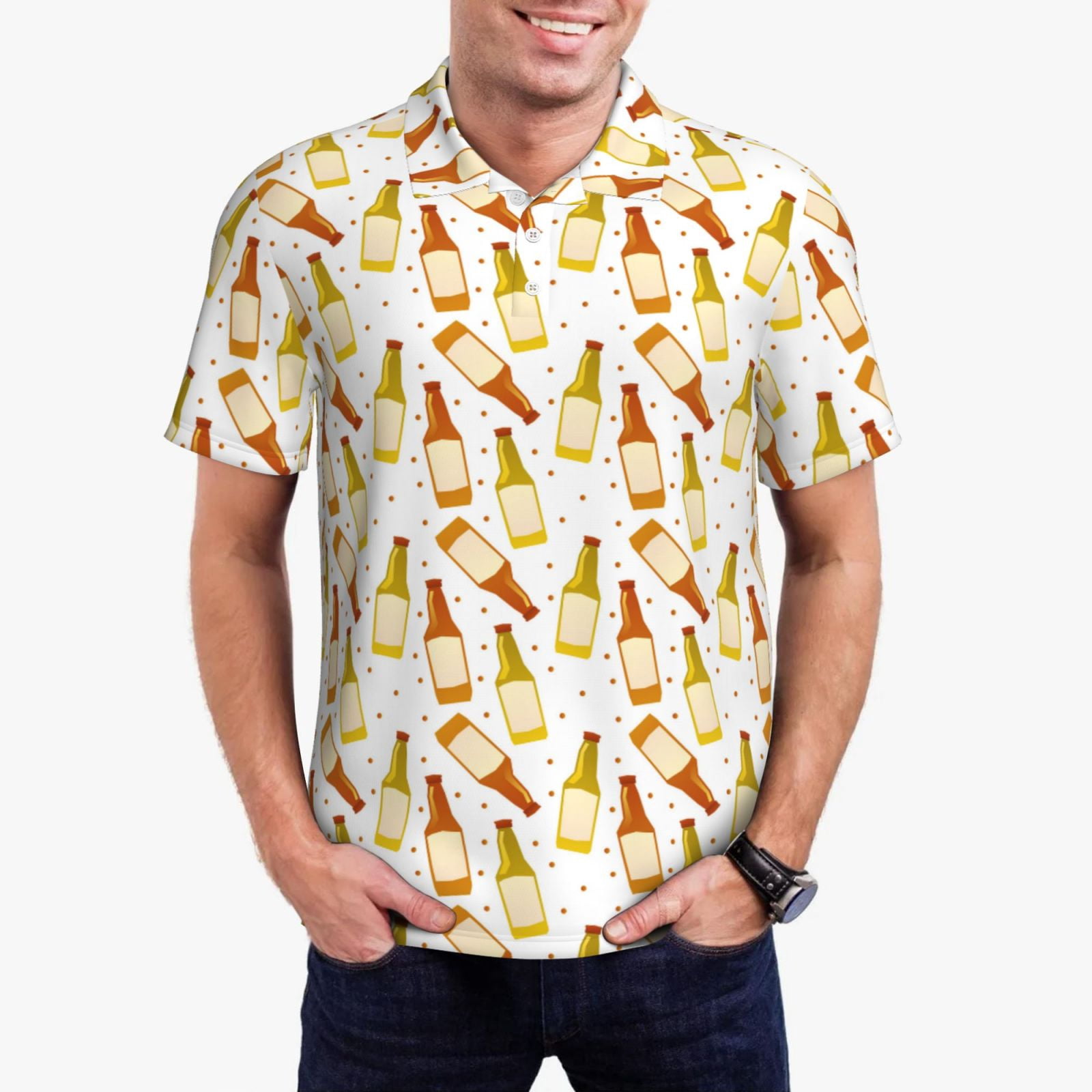 Polo Shirts for Men - Beer Bottles Mens Polo Shirts Short Sleeve ...