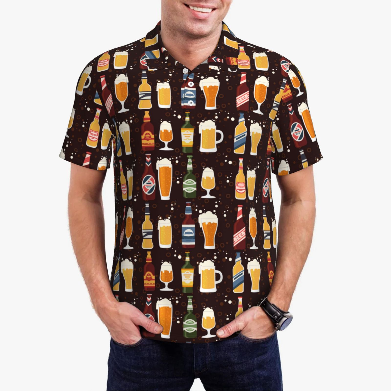 Polo Shirts for Men Beer Bottles1 Casual Mens Short Sleeve Polo Shirts ...