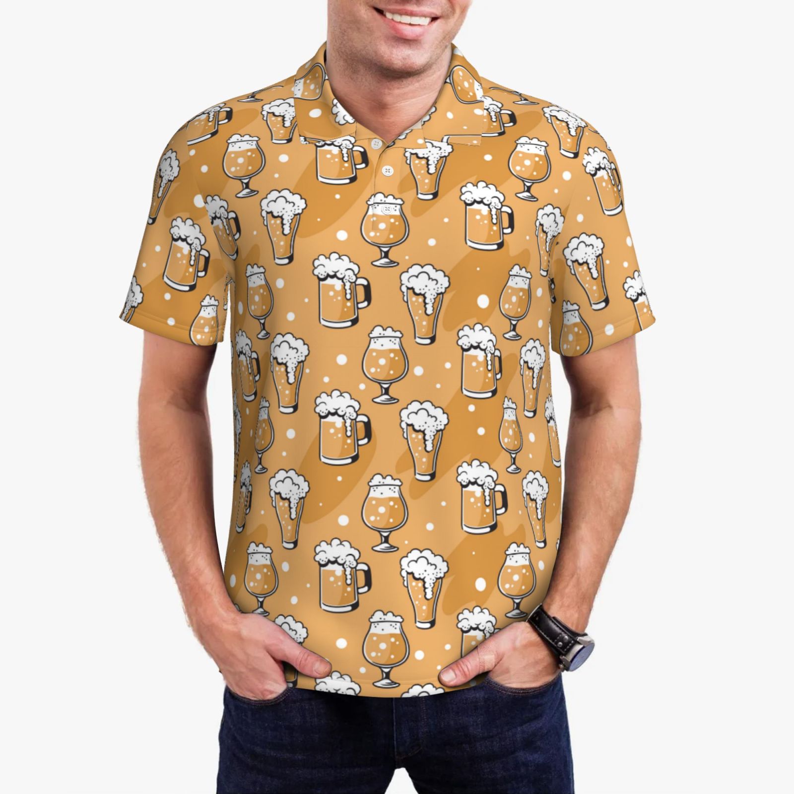 Polo Shirts for Men Beer In Glasses Casual Mens Short Sleeve Polo ...