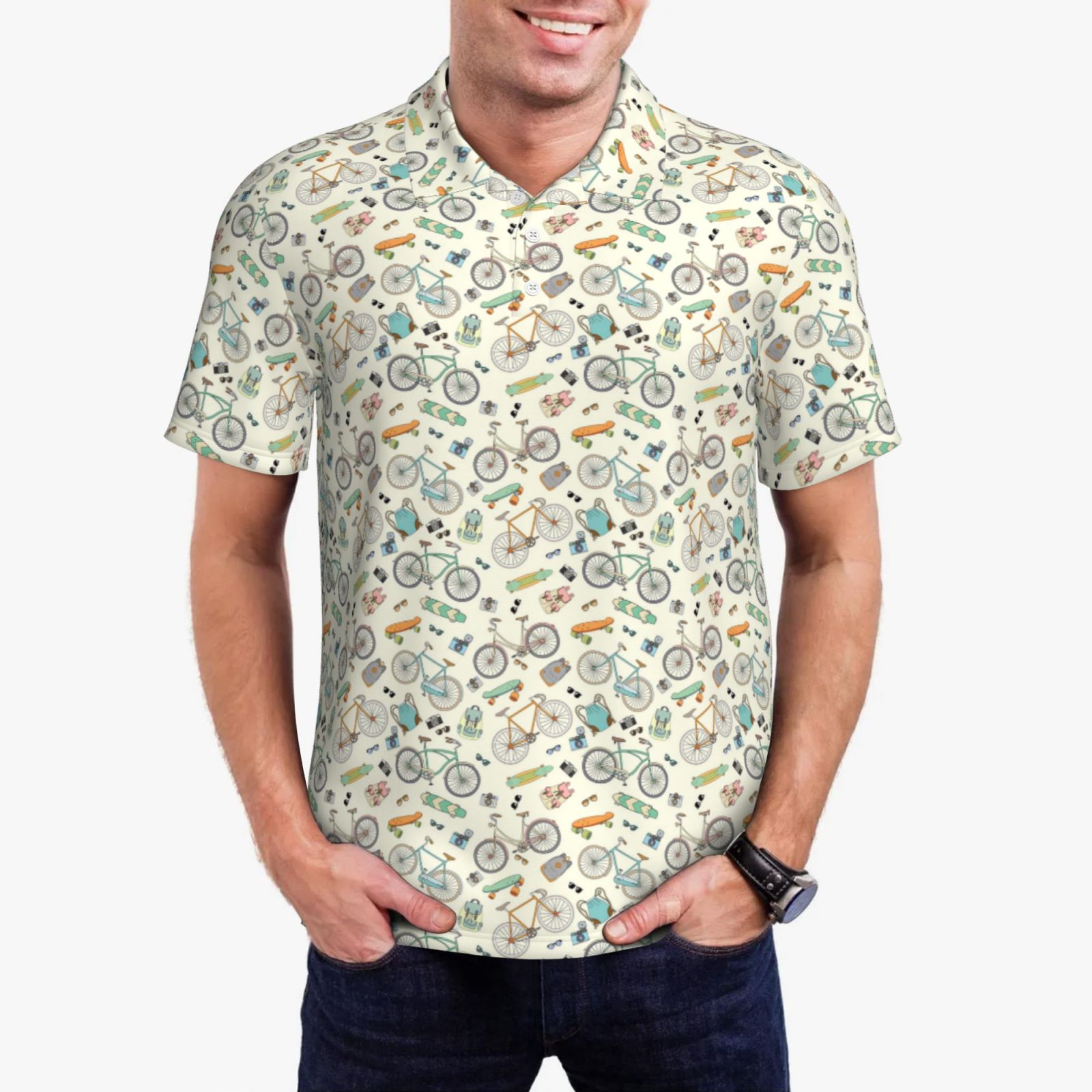Polo Shirts for Men Bicycles And Boards Casual Mens Short Sleeve Polo ...
