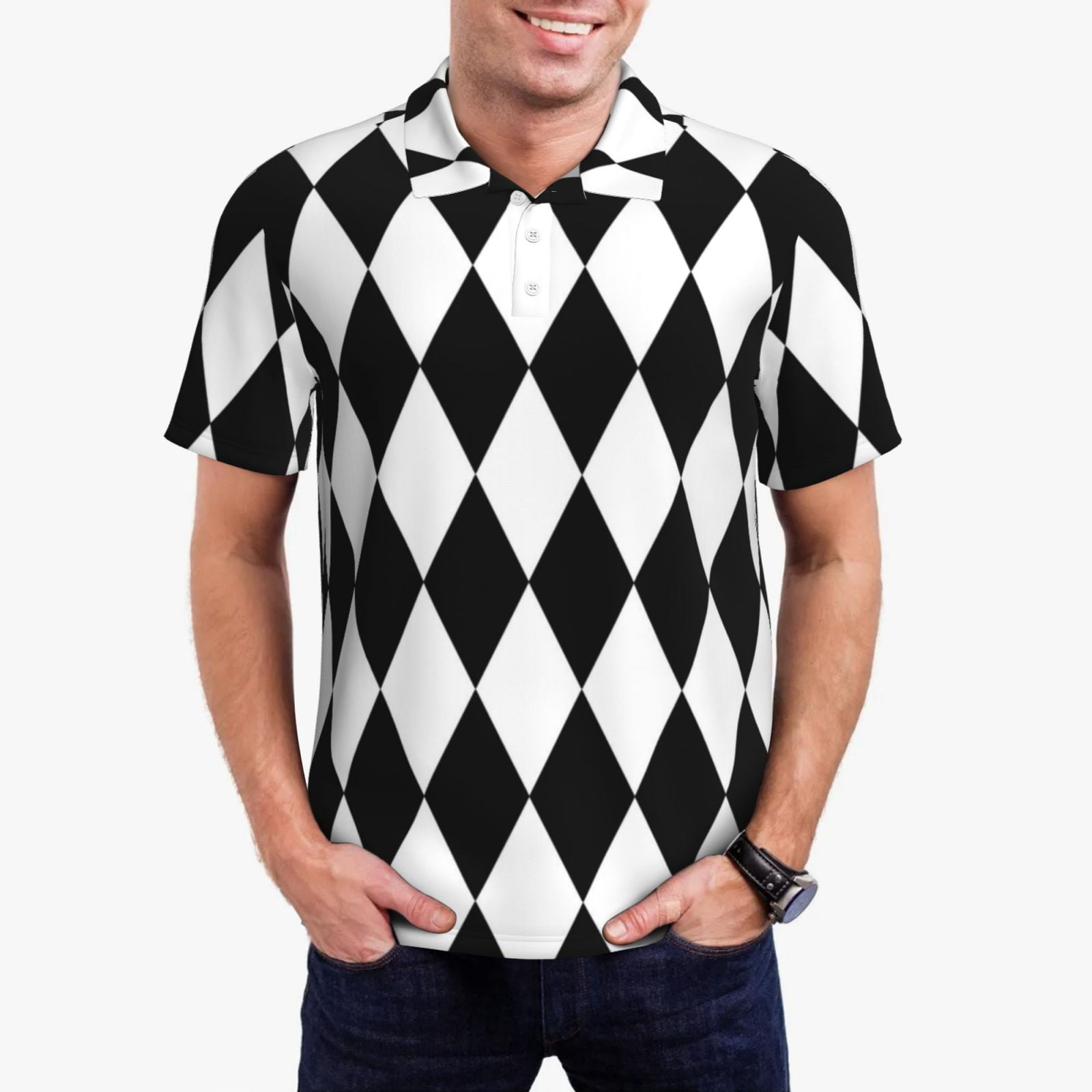 Polo Shirts for Men - Black And White Diamonds Mens Polo Shirts Short ...
